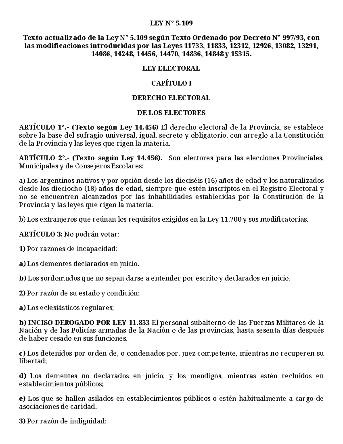 Ley 5 109 - LEY N° 5. Texto actualizado de la Ley N° 5 según Texto ...