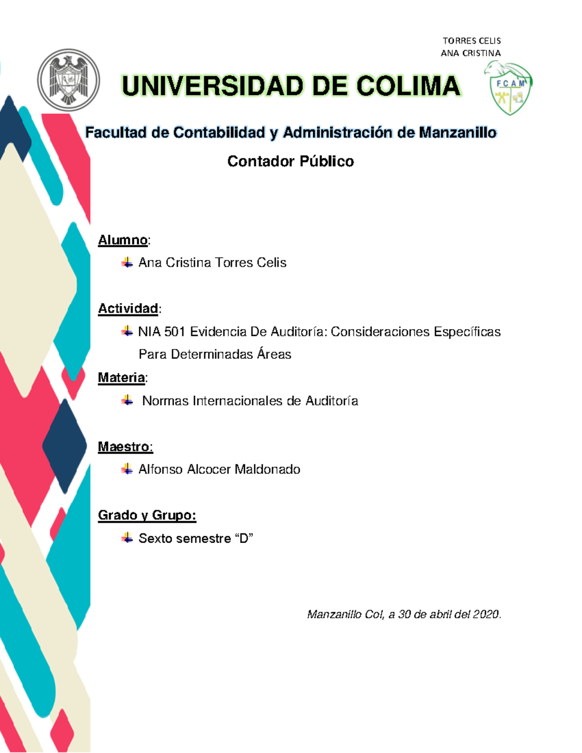 Norma Internacional de Auditoría 501 - Warning: TT: undefined function: 32 ANA CRISTINA ...