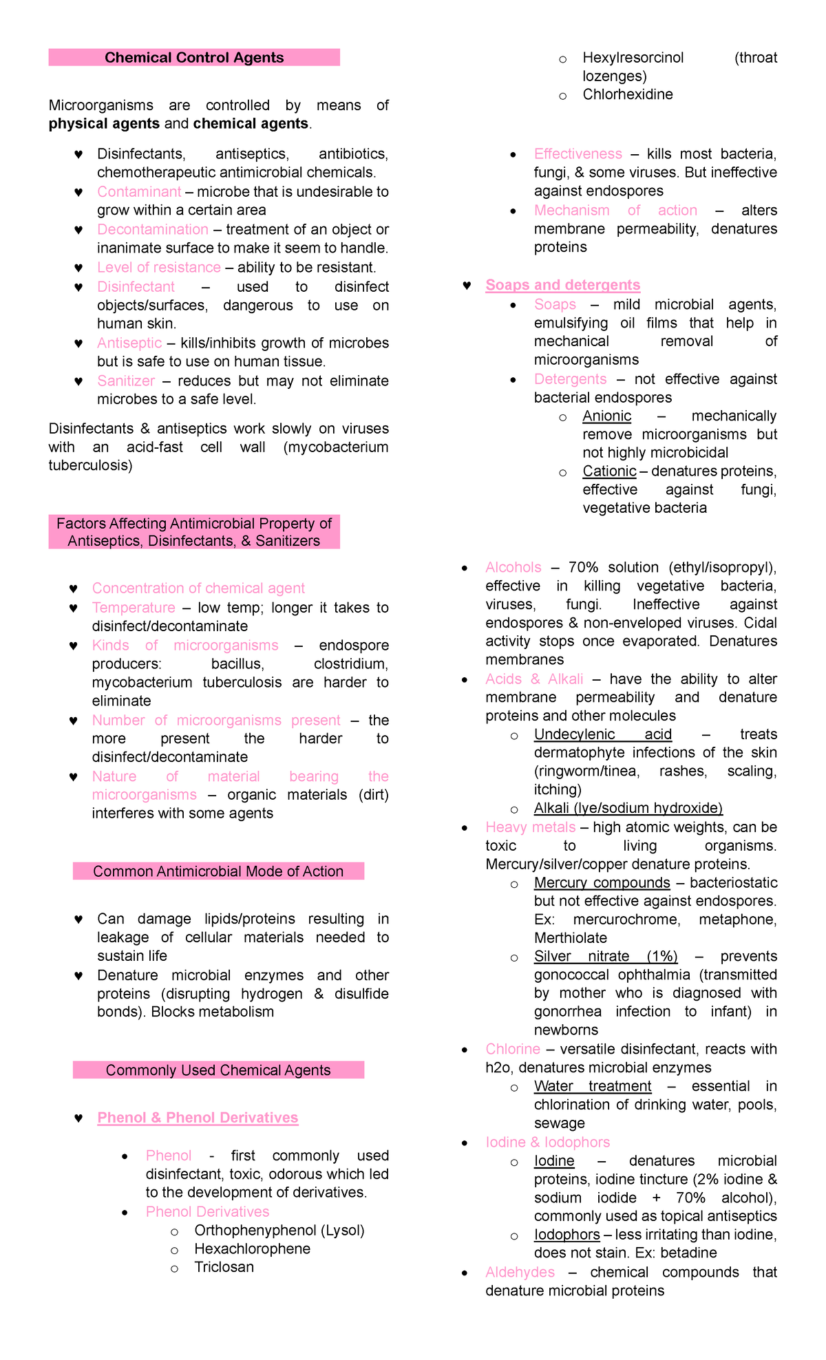 MC3Finals Notes - Chemical Control Agents Microorganisms are controlled ...