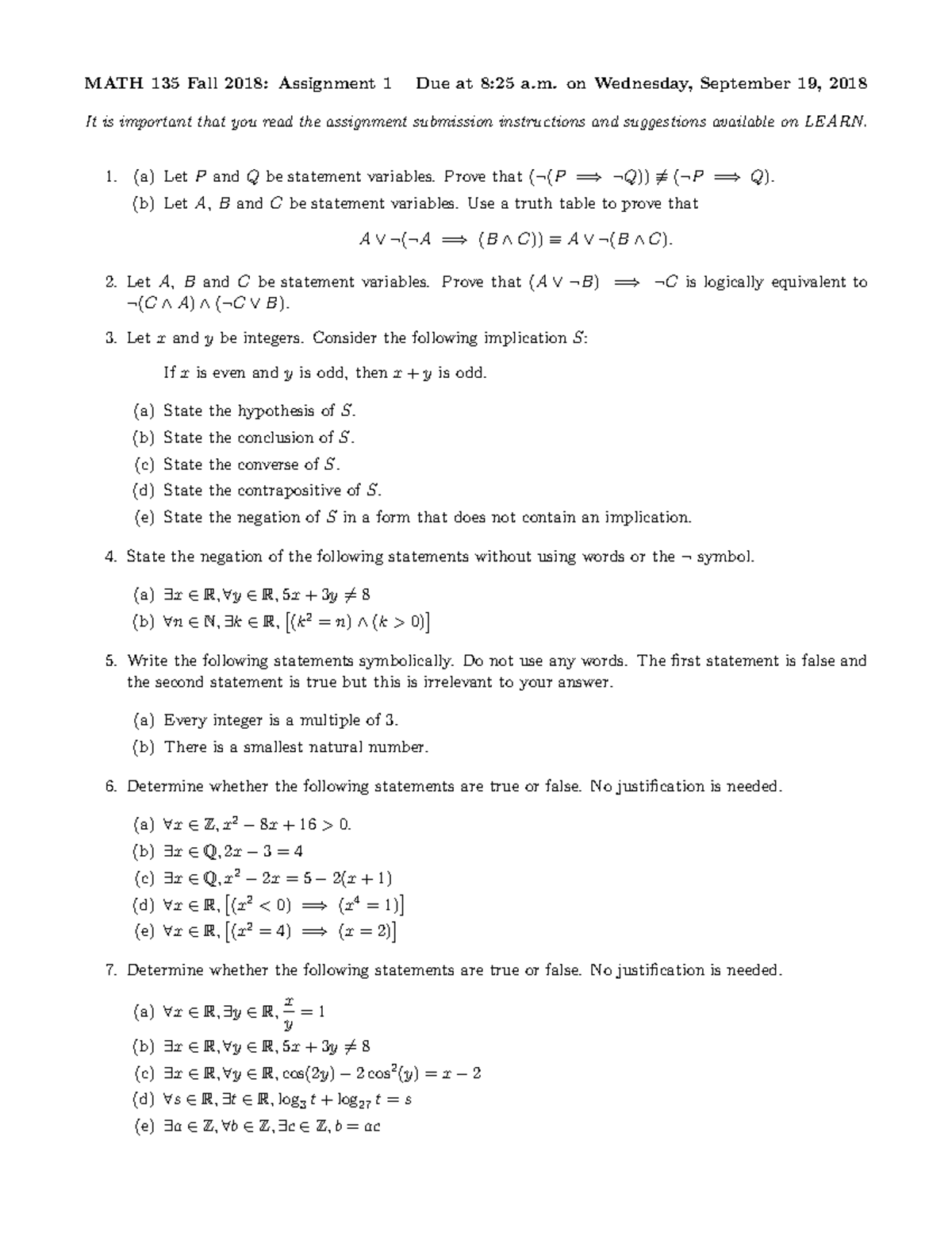 MATH135F18Assignment 01Questions One Page - MATH 135 Fall 2018 ...