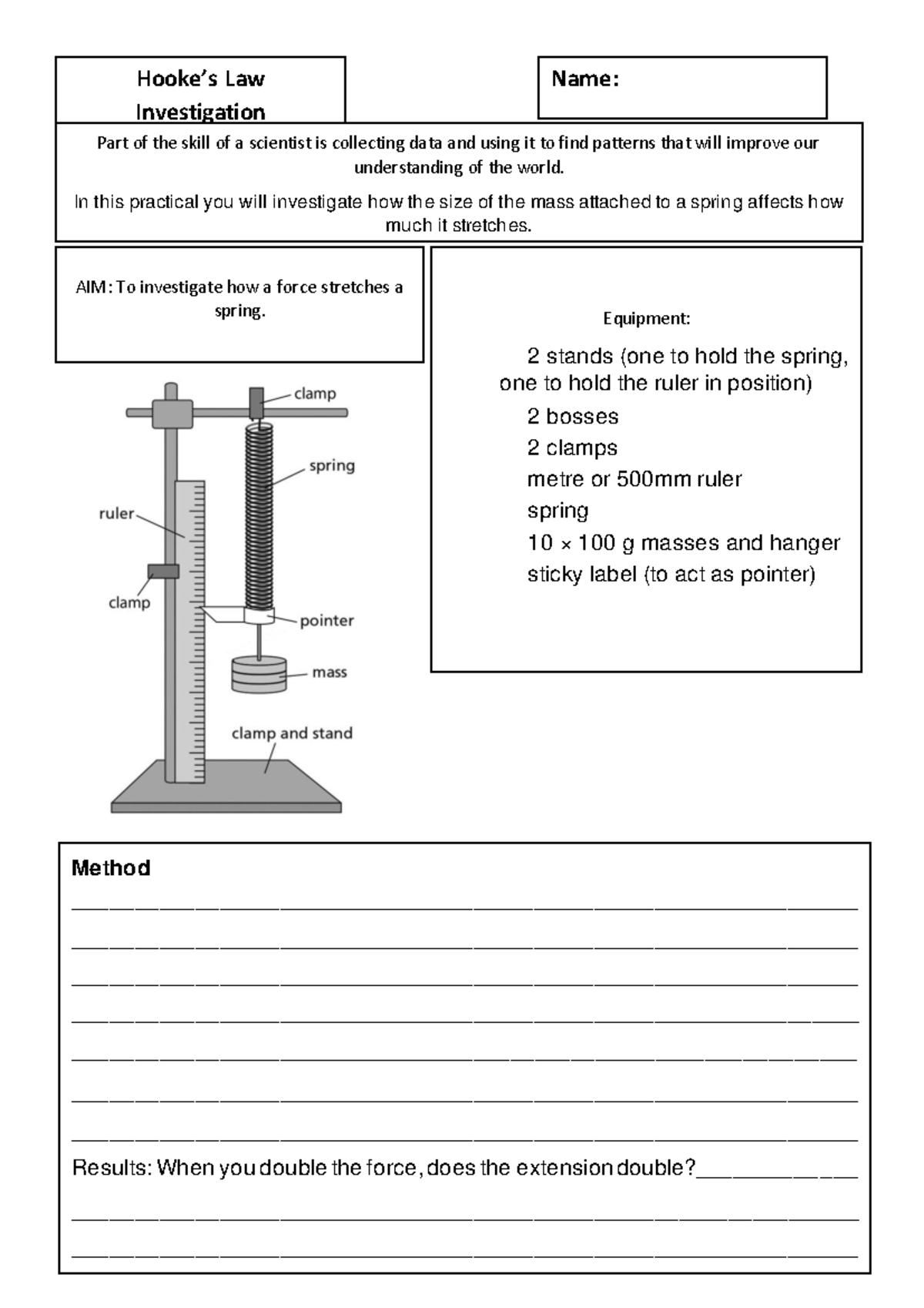 L4 Hooke s Law investigation Practical Sheet Homework - Hooke’s Law ...