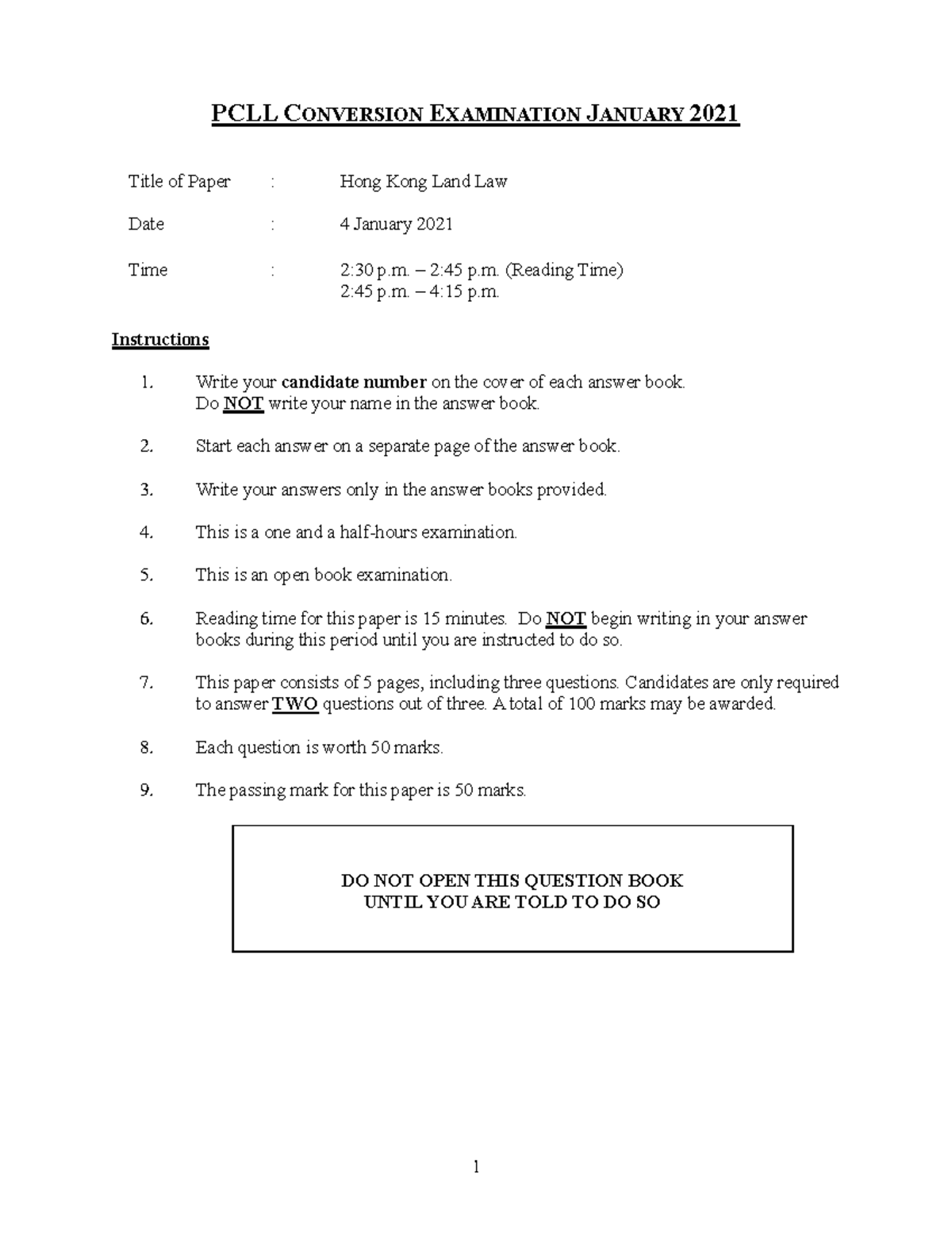 PCLL Conversion Examination January 2021 - PCLL CONVERSION EXAMINATION ...