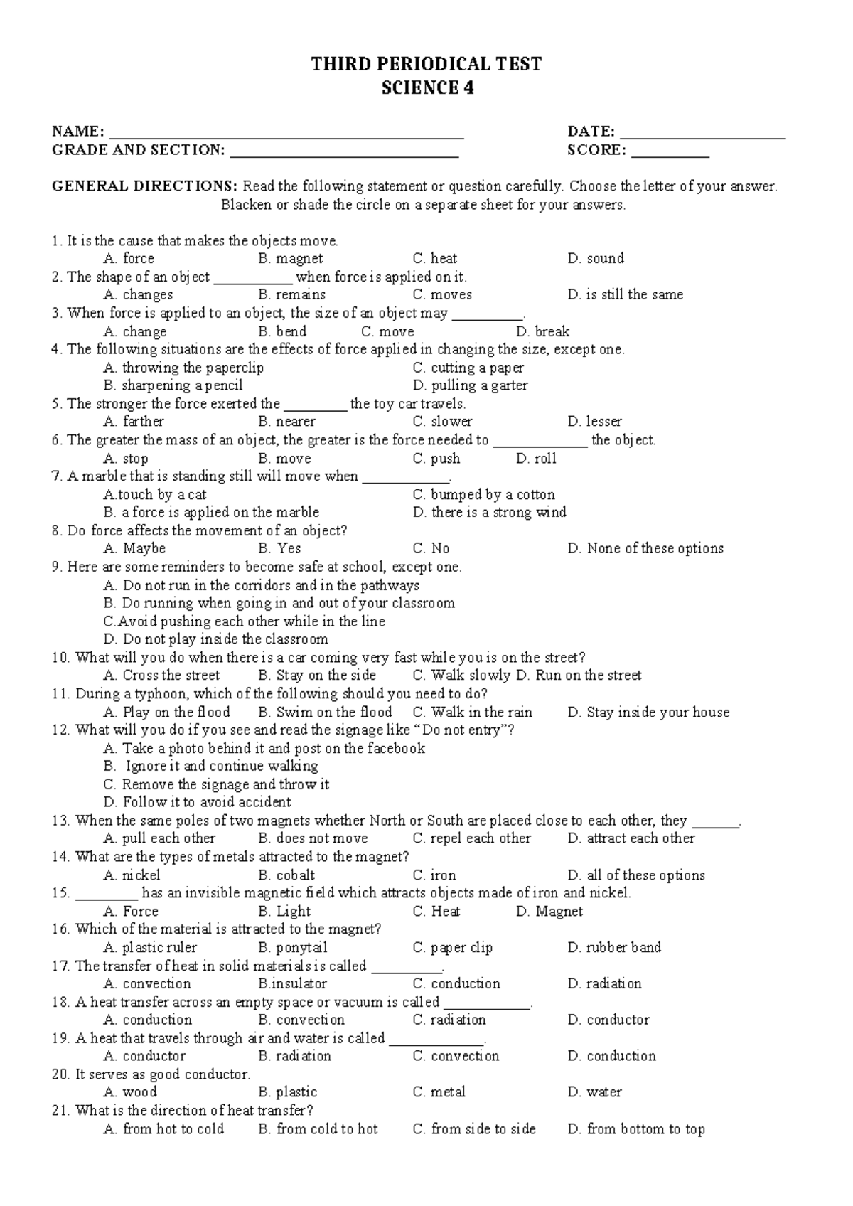 Pt Science 4 Q3 Periodical Exam Third Periodical Test Science 4