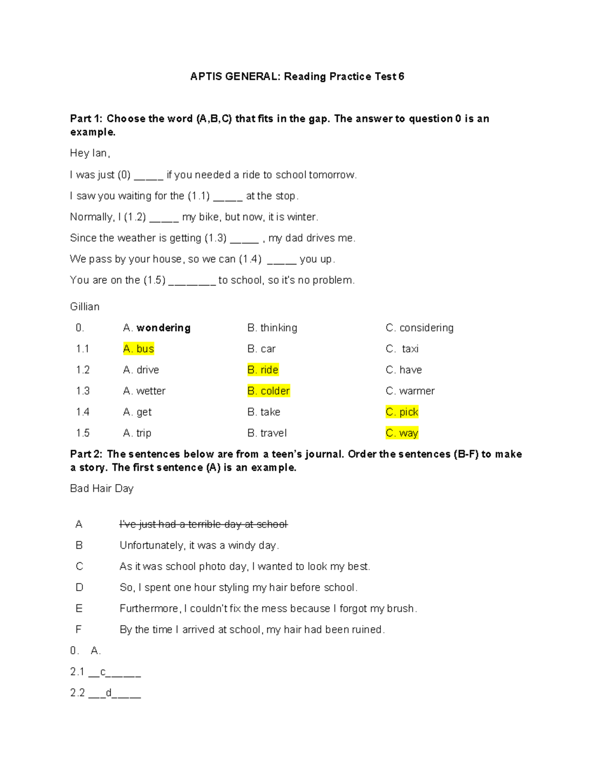 Aptis General Reading TEST 1 1 - APTIS GENERAL: Reading Practice Test 6 ...