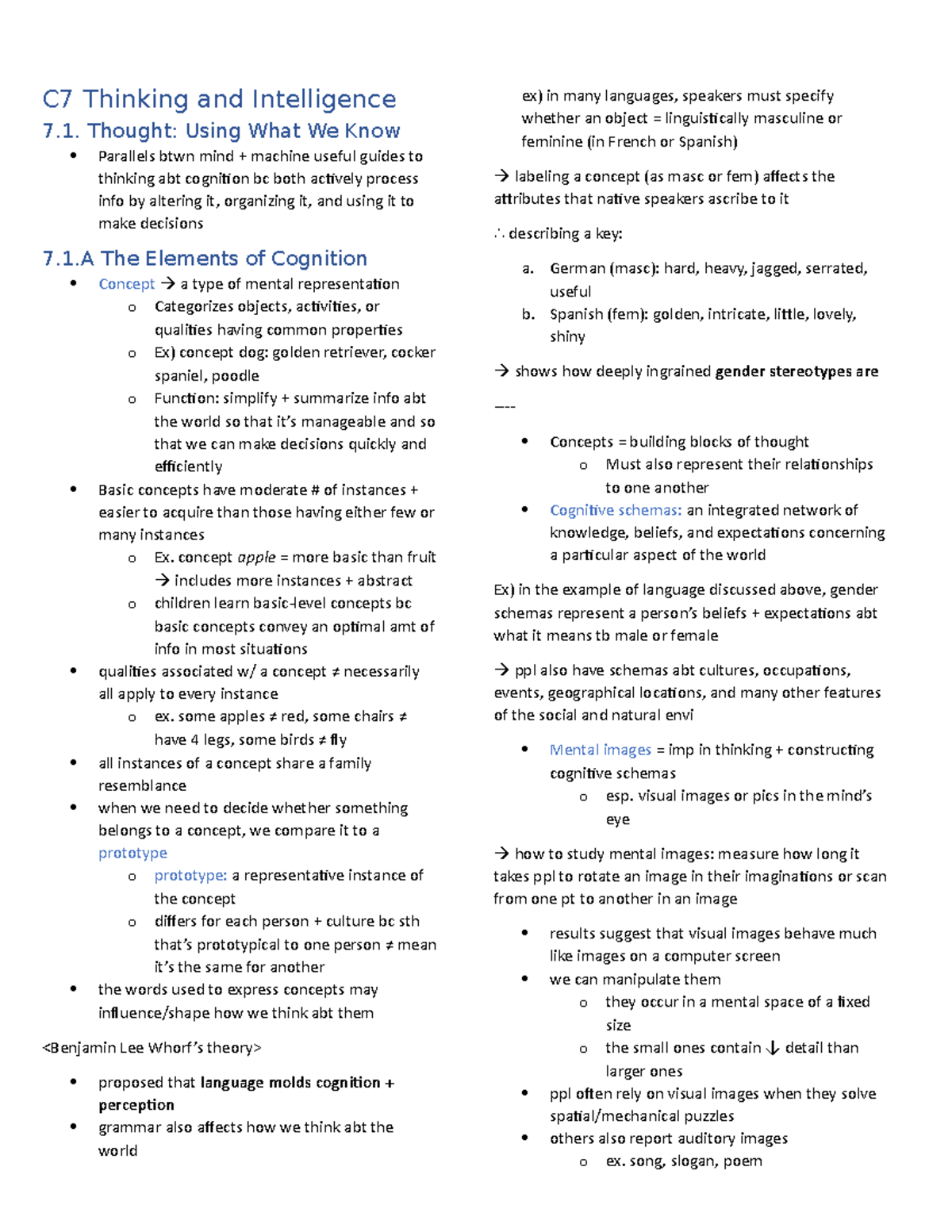 C7 thinking and intelligence - C7 Thinking and Intelligence 7. Thought ...