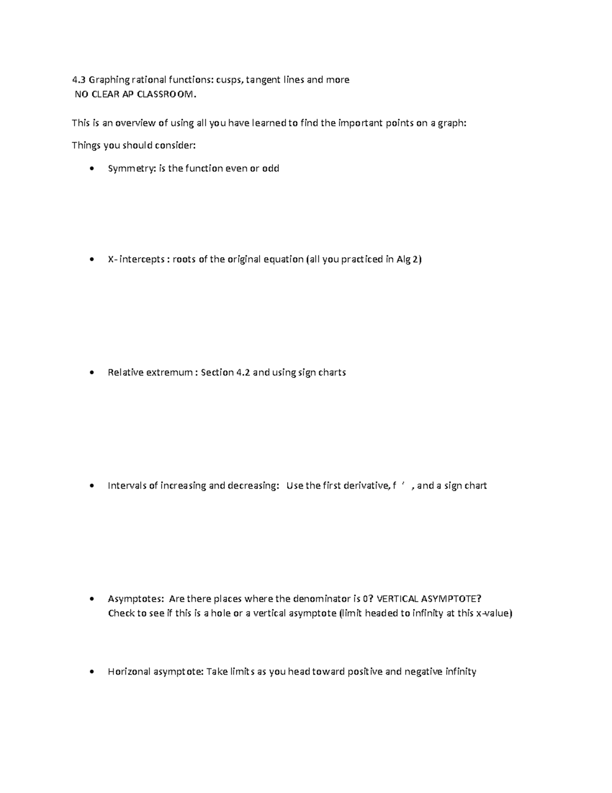 Chapter 4 lesson 3 Graphing - 4 Graphing rational functions: cusps ...