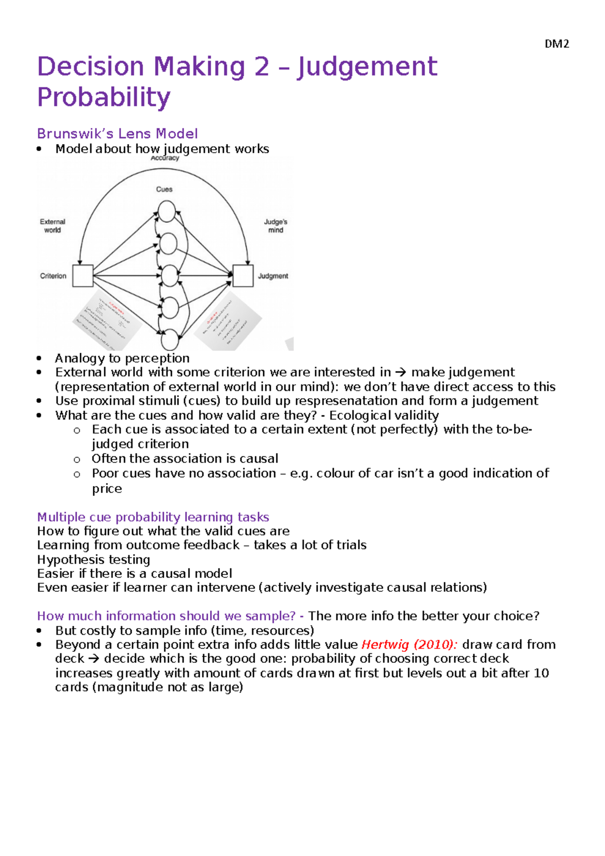 Decision Making Lecture 2 – Judgement Probability notes - DM2 Decision ...