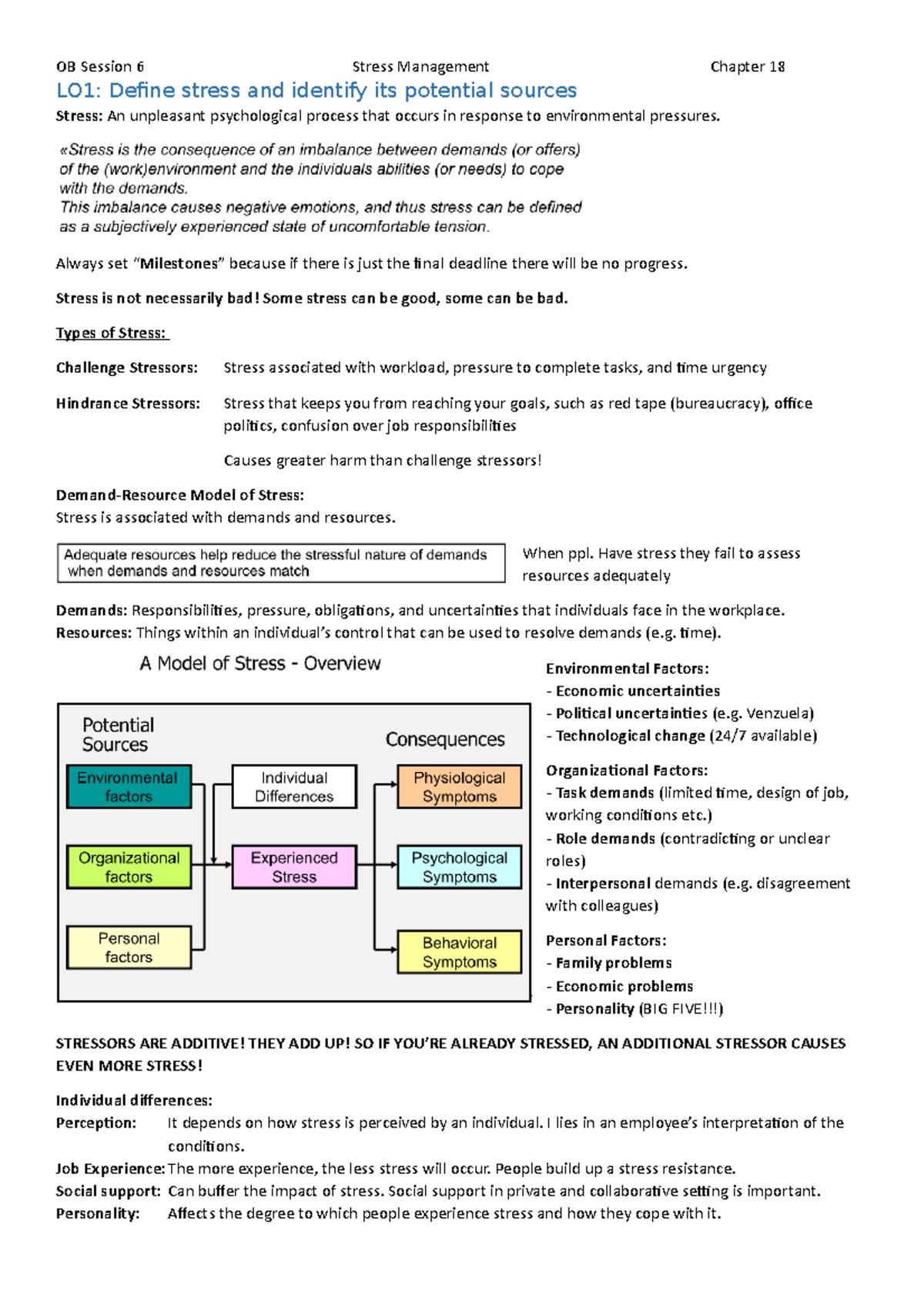 Session 6 Stress Management - OB Session 6 Stress Management Chapter 18 ...