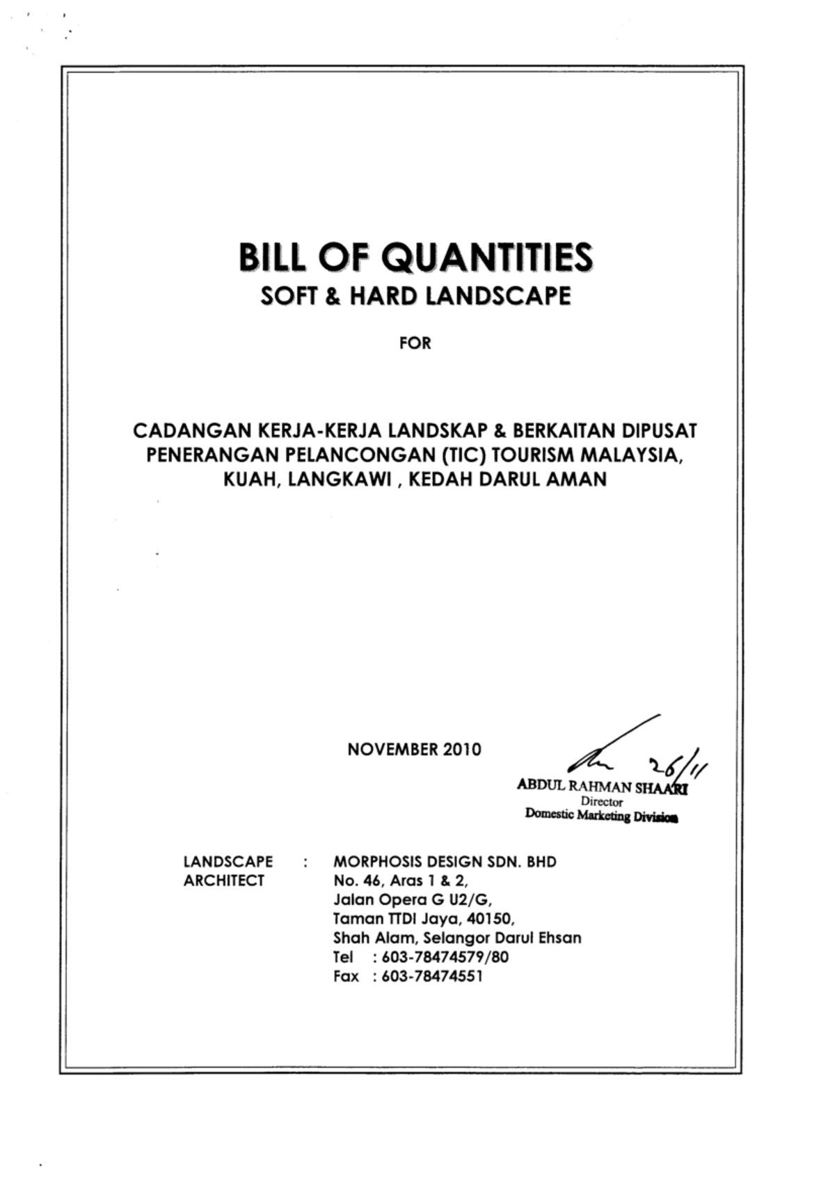 Sample tender document landscape works kuah langkawi - Estimating and ...