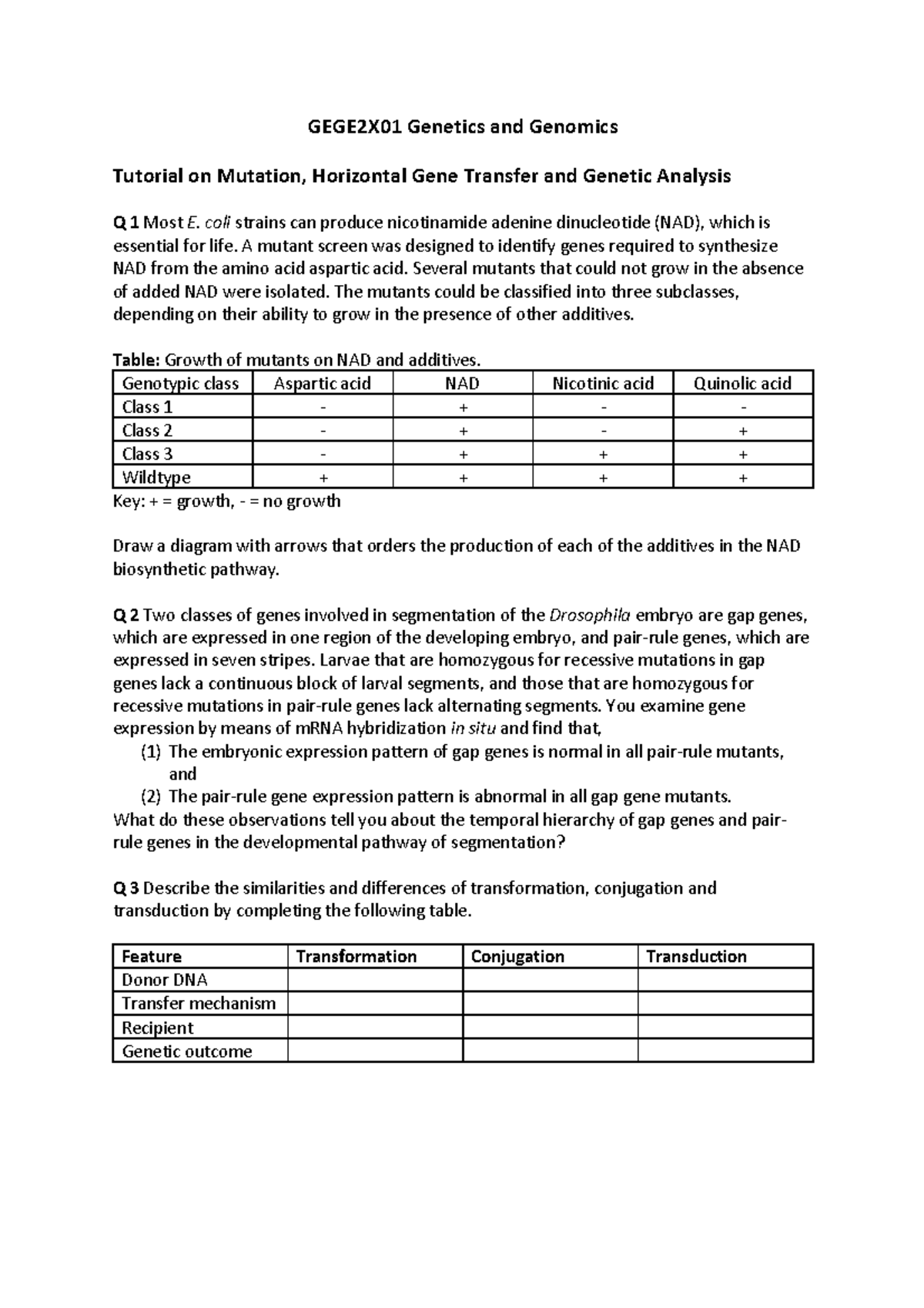 Tutorial 4 (Mutation, Horizontal Gene Transfer & Genetic Analysis ...