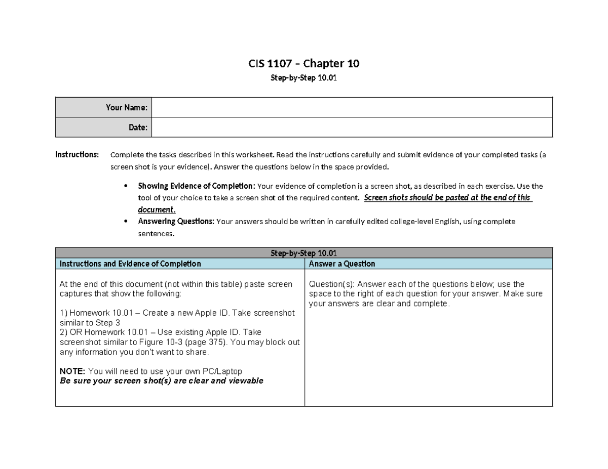 Chapter 10 Mobile Operating Systems - CIS 1107 – Chapter 10 Step-by-Step 10. Your Name: Date ...