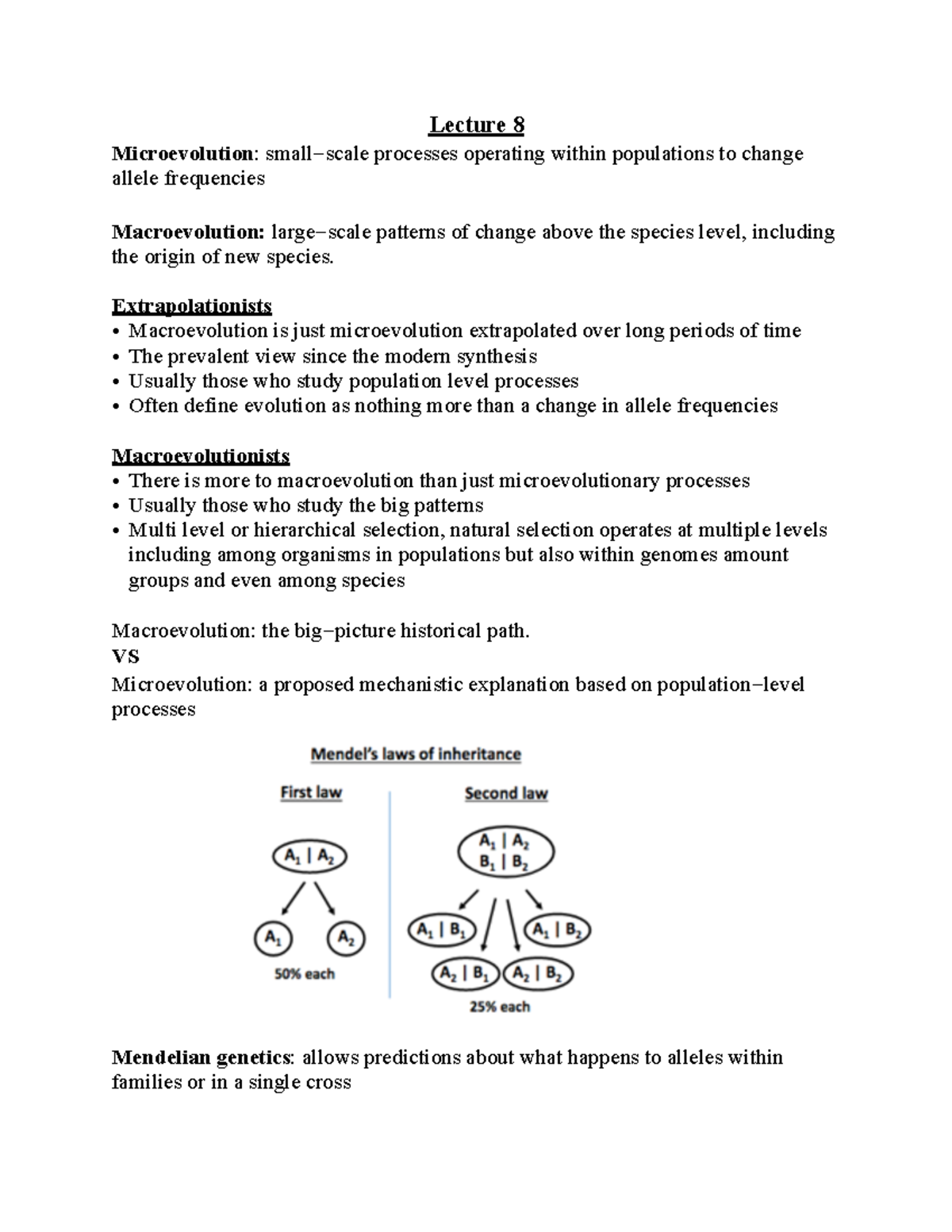 Lecture 8 - Lecture 8 Microevolution: small-scale processes operating ...