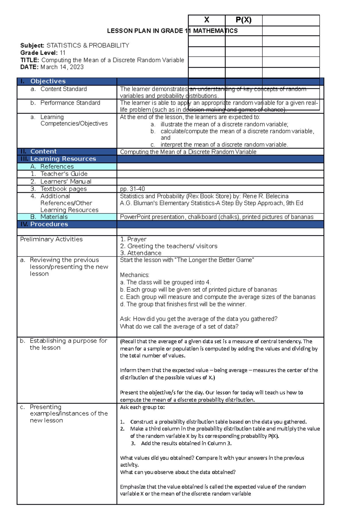 LP for Observation (Computing the Mean of a Discrete Random Variable ...