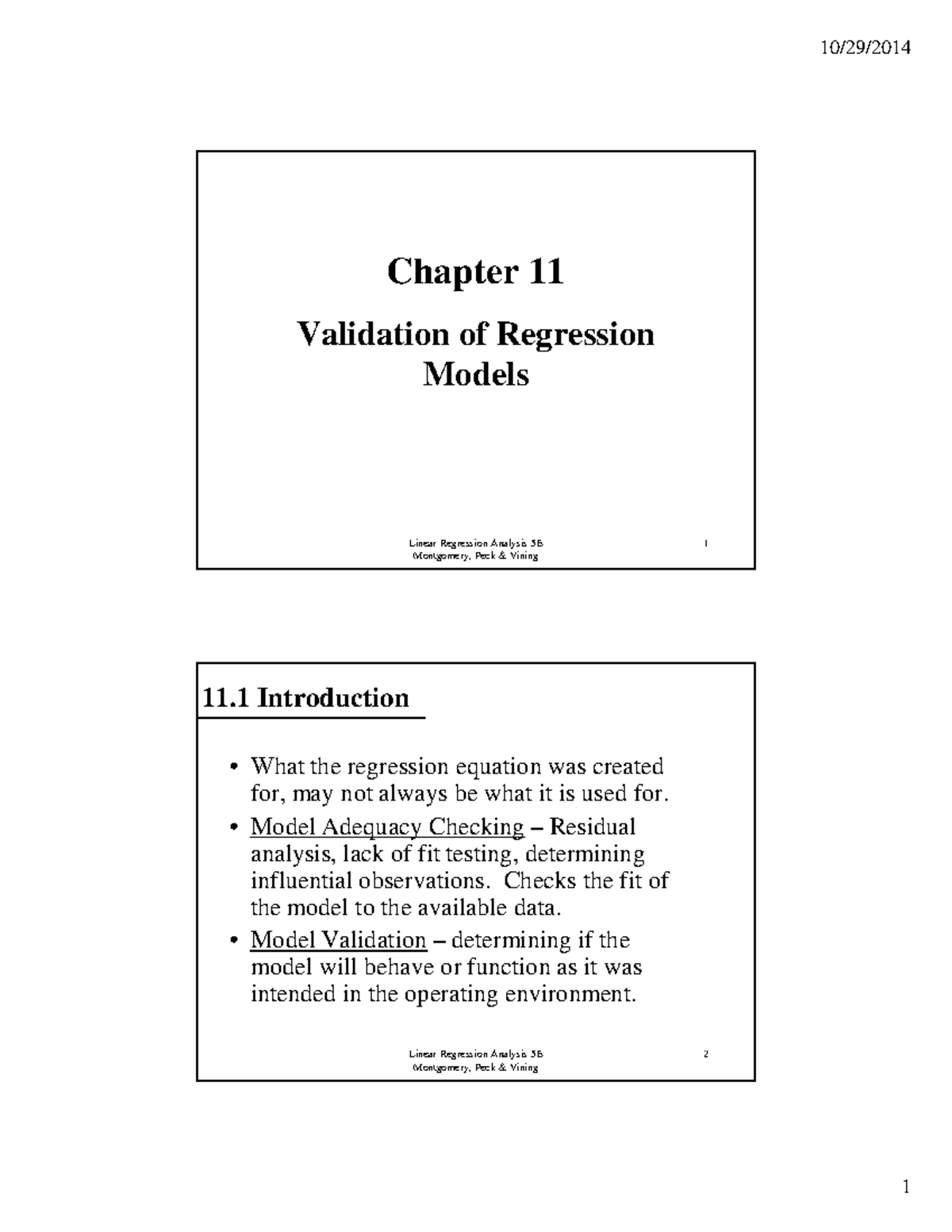 Chapter 11 Regression 5E - Linear Regression Analysis 5E Montgomery ...