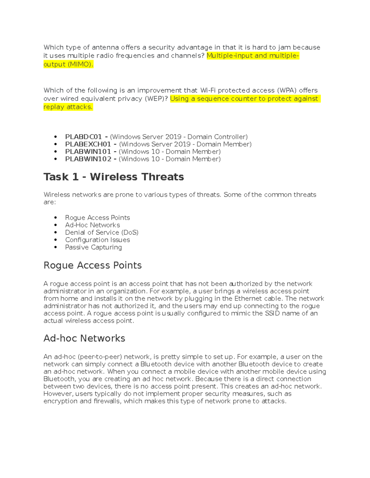 Wireless Technologies Configure Access Point AP Lab - Which type of antenna offers a security ...