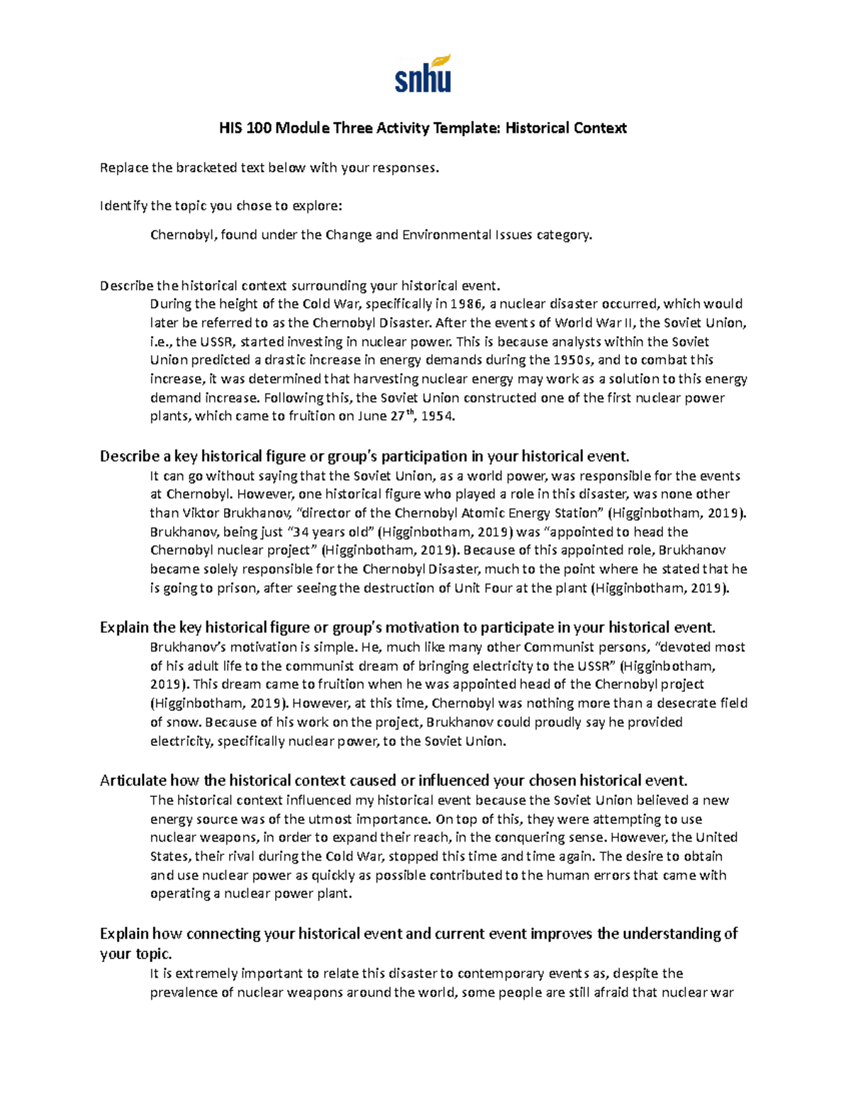 HIS 100 Module Three Activity Context Template Completed - HIS 100 Module Three Activity ...
