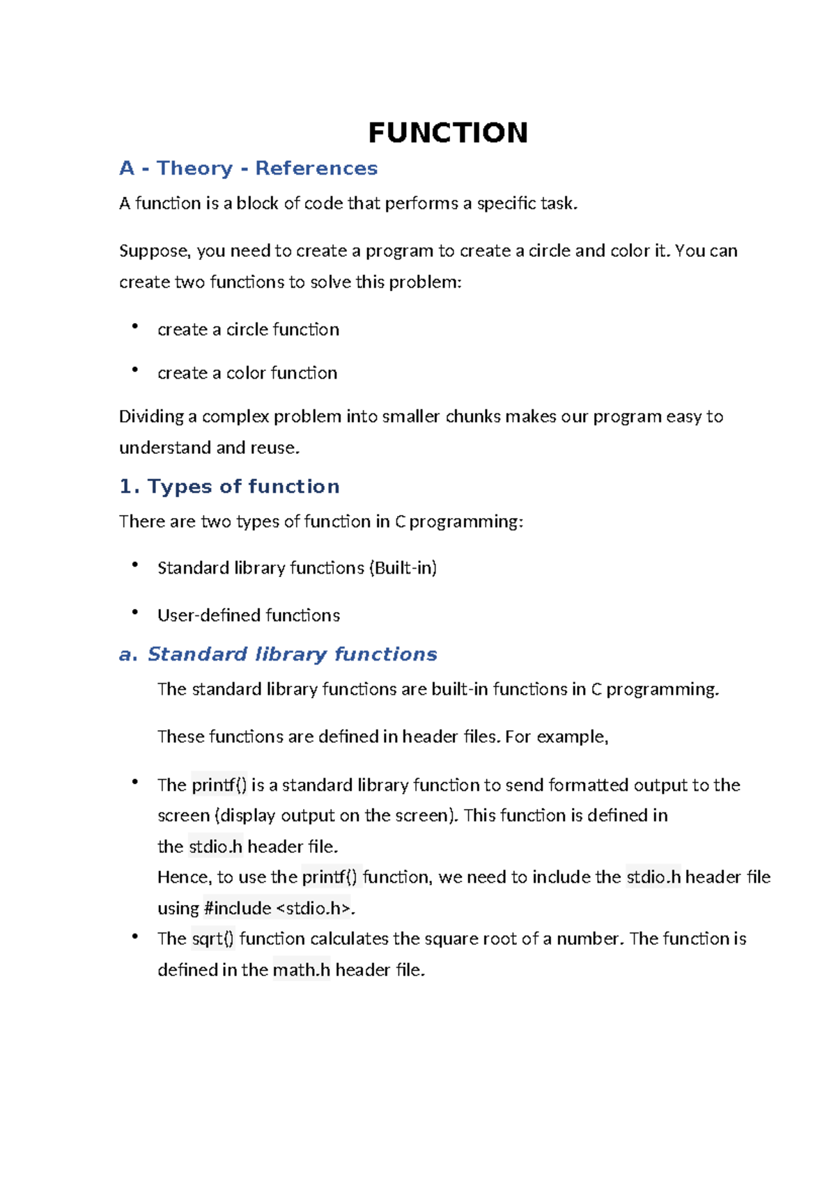 D-Function - Hay - FUNCTION A - Theory - References A function is a ...