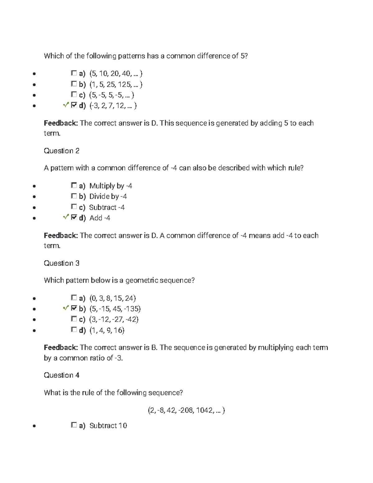 Math study - Which of the following patterns has a common difference of ...
