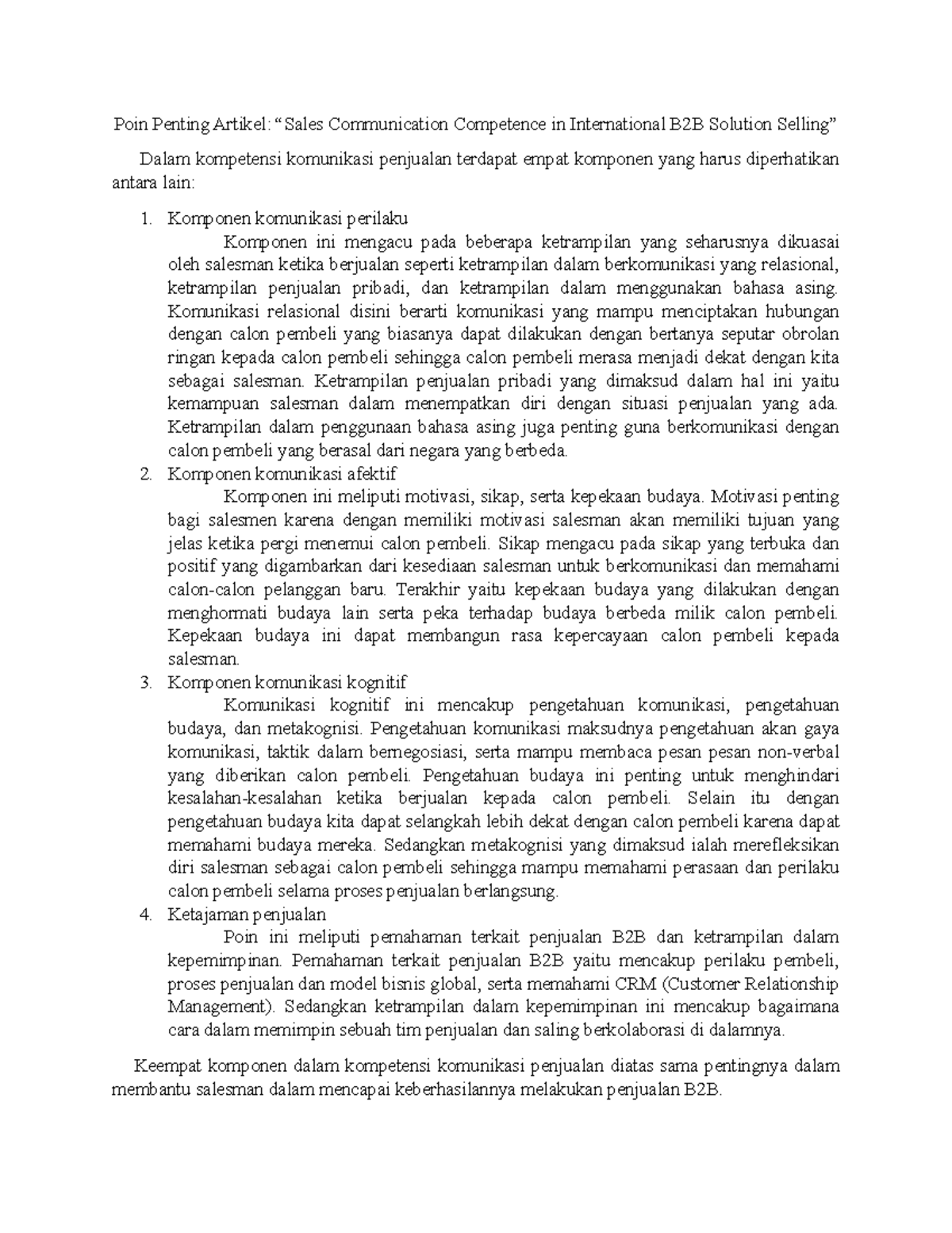 Komponen yang Harus Diperhatikan dalam Kompetensi Komunikasi Penjualan - Poin Penting Artikel ...