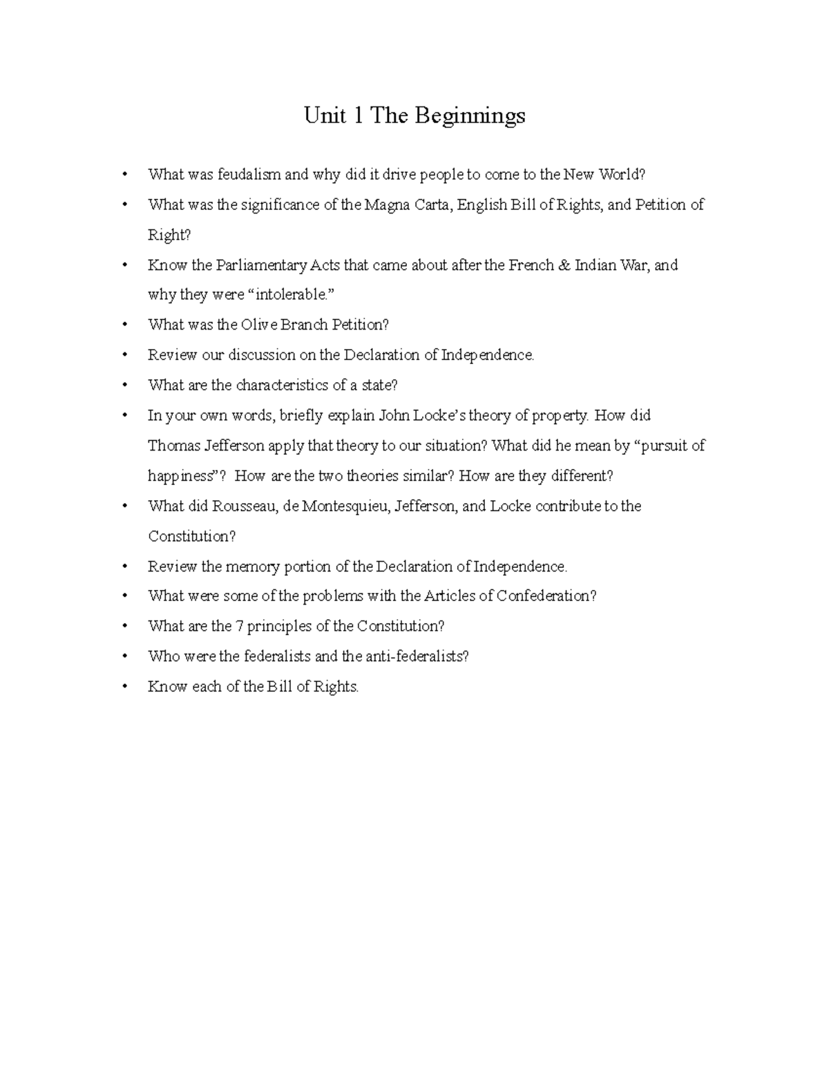 History study guide 1 - Unit 1 The Beginnings What was feudalism and ...