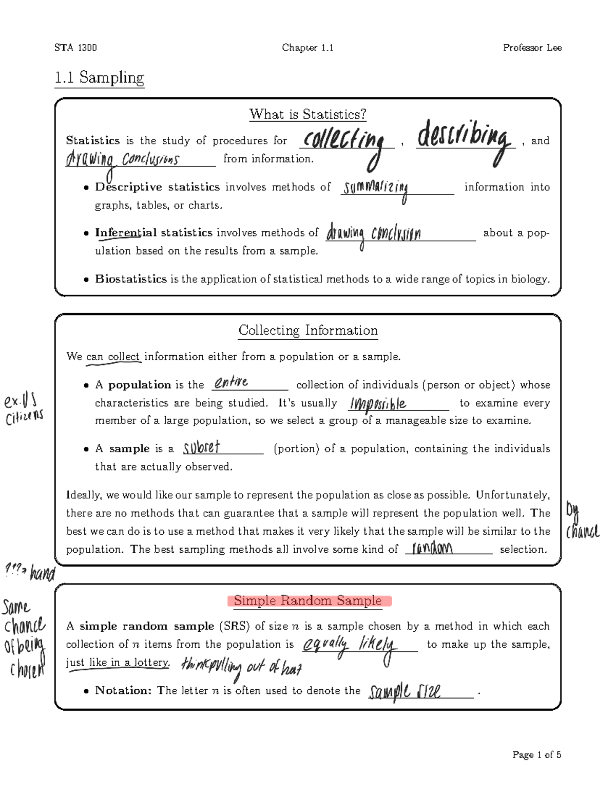 STA1300 1.1 Sampling - Ryan Lee taught this course. - 1 Sampling What ...