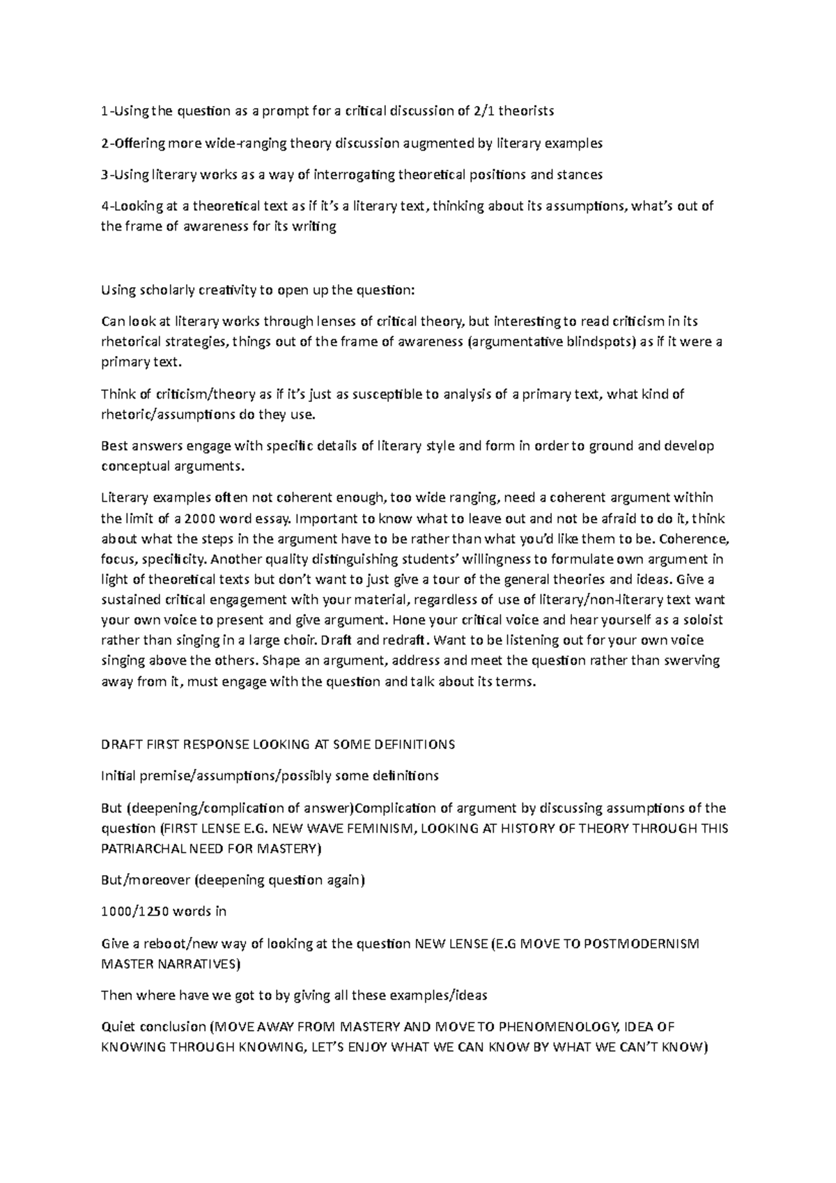 Hillary How to write a 1B essay lecture notes - 1-Using the question as ...