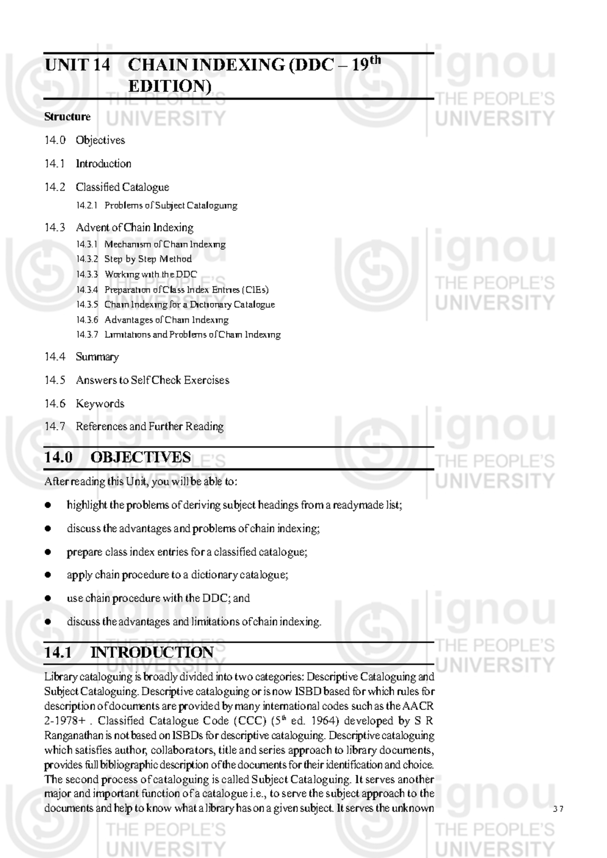 Unit-14 pdf - 3 7 UNIT 14 CHAIN INDEXING (DDC – 19 th EDITION) Structure 14 Objectives 14 - Studocu