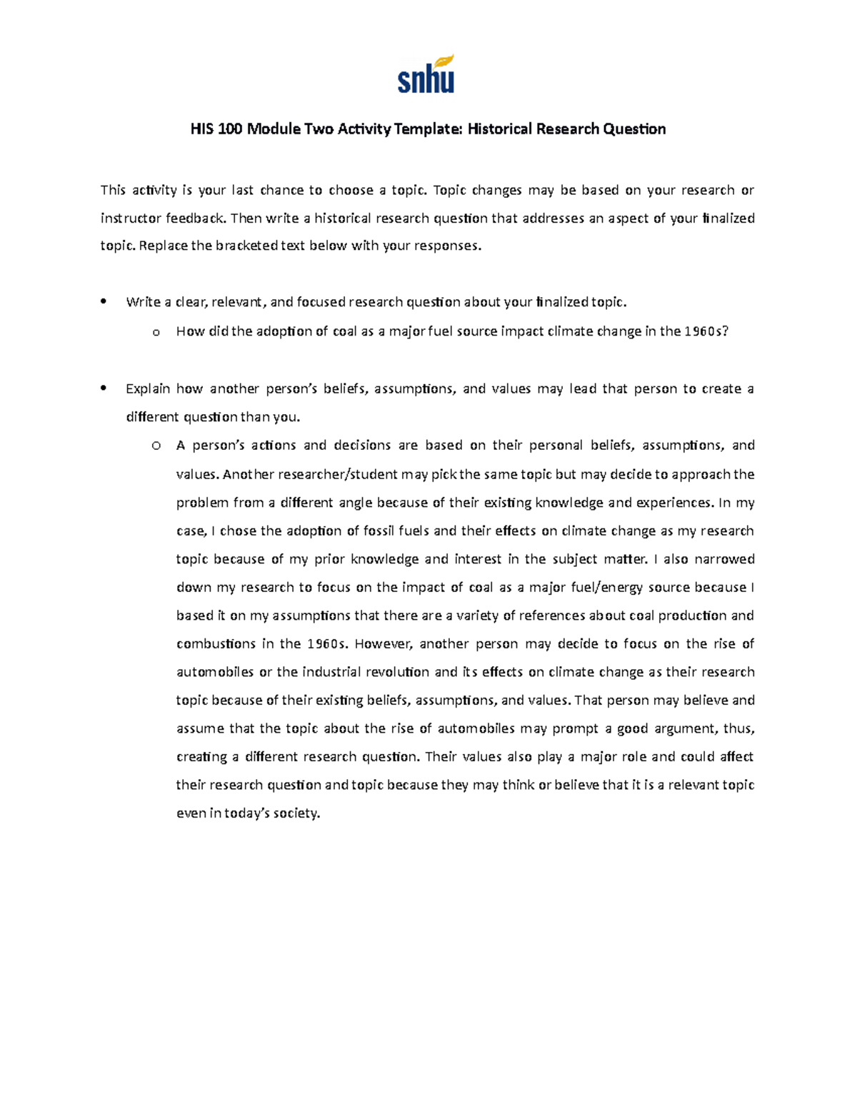 HIS 100 Module Two Activity Historical Research Question - HIS 100 ...