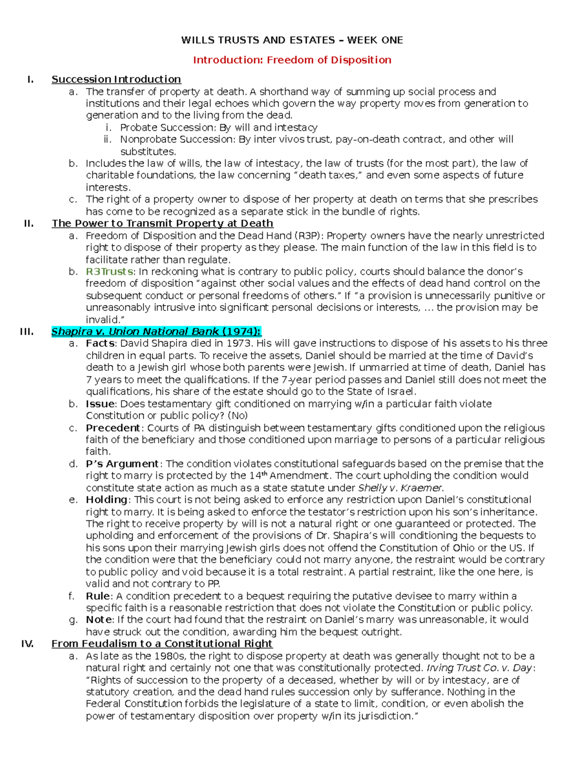 Week 1 - Wills - WILLS TRUSTS AND ESTATES – WEEK ONE Introduction ...