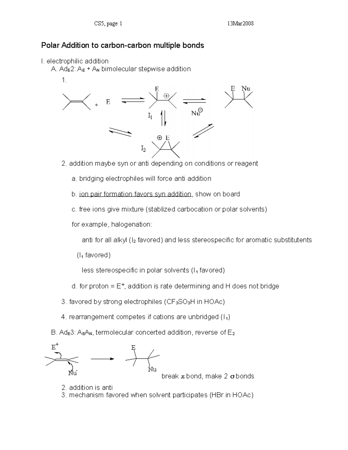 Cs5-addition-elimination - Polar Addition to carbon-carbon multiple ...