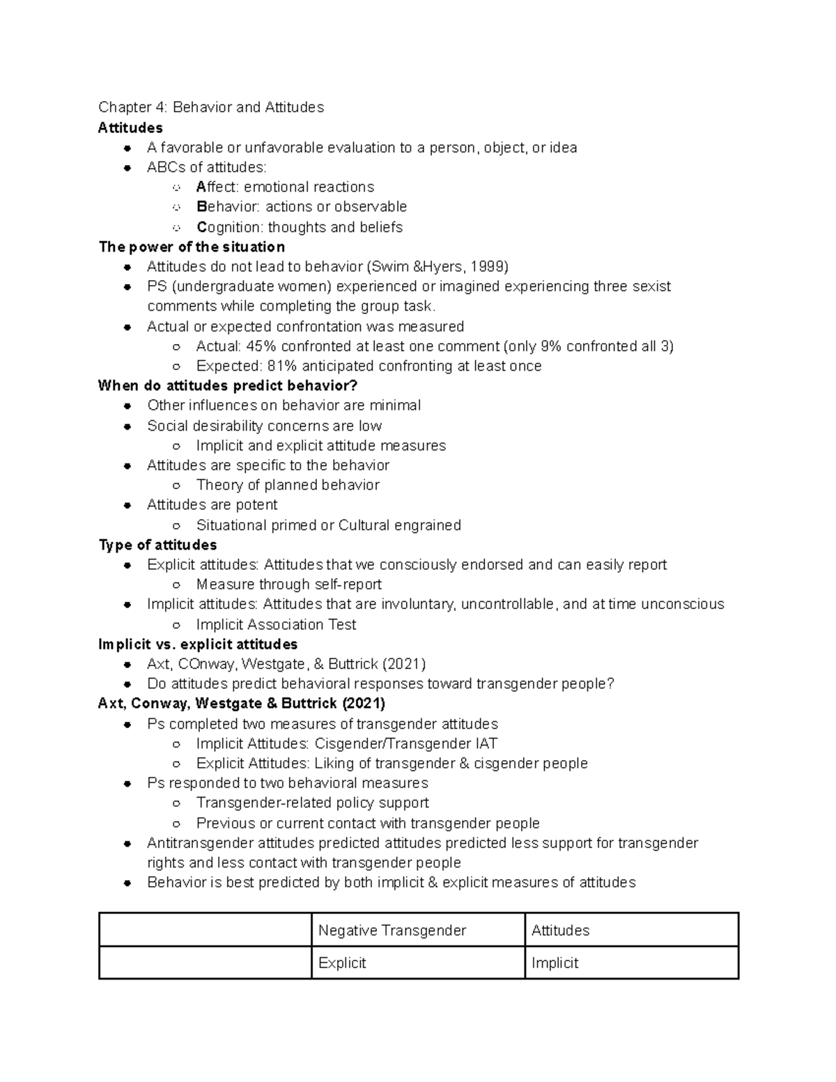 Social Psych Exam 3 - Notes to help with exam 3 - Chapter 4: Behavior ...