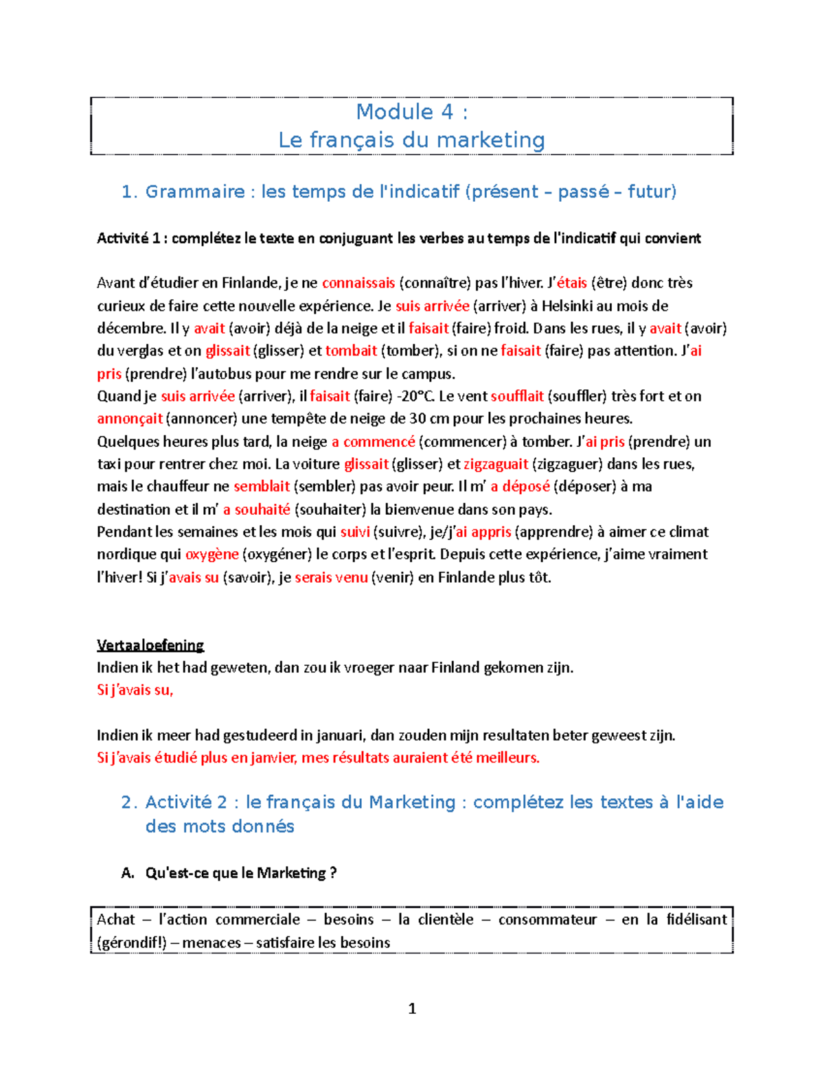 Frans Module 4 marketing (in klas) - Module 4 : Le français du ...