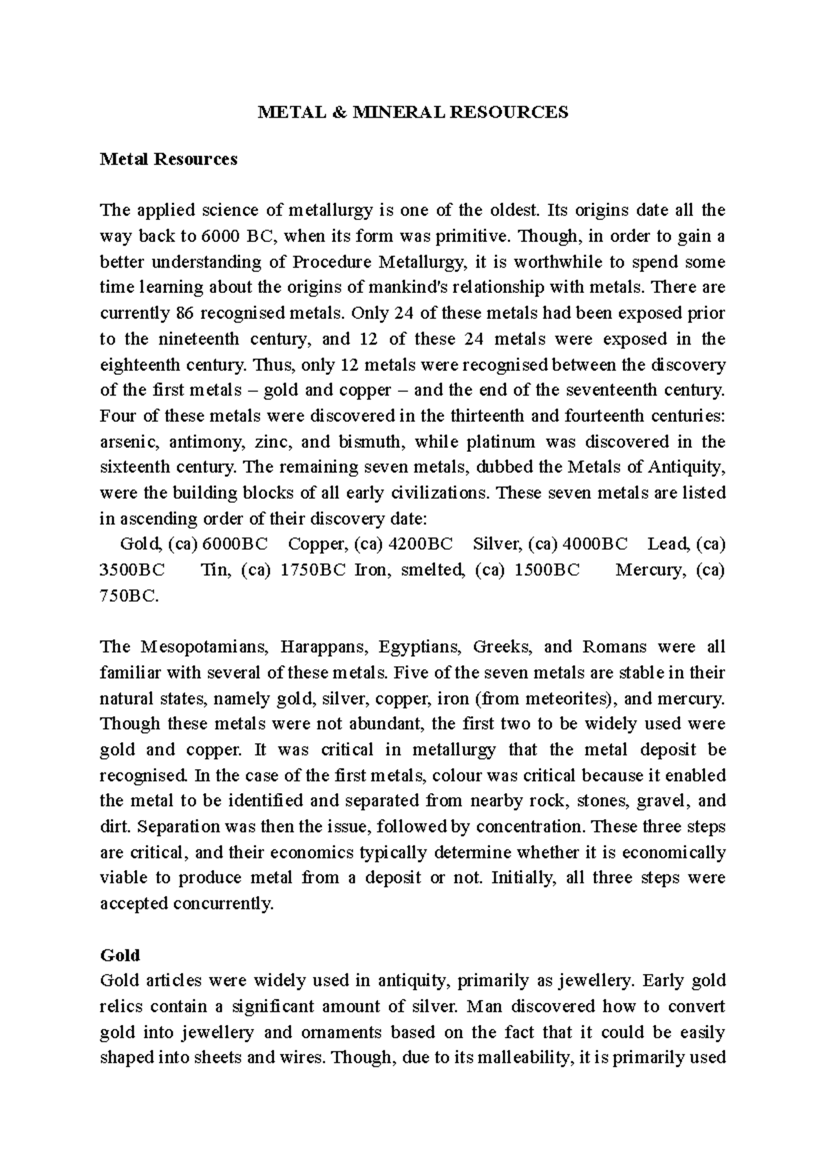 Metal & Mineral Resources - METAL & MINERAL RESOURCES Metal Resources ...
