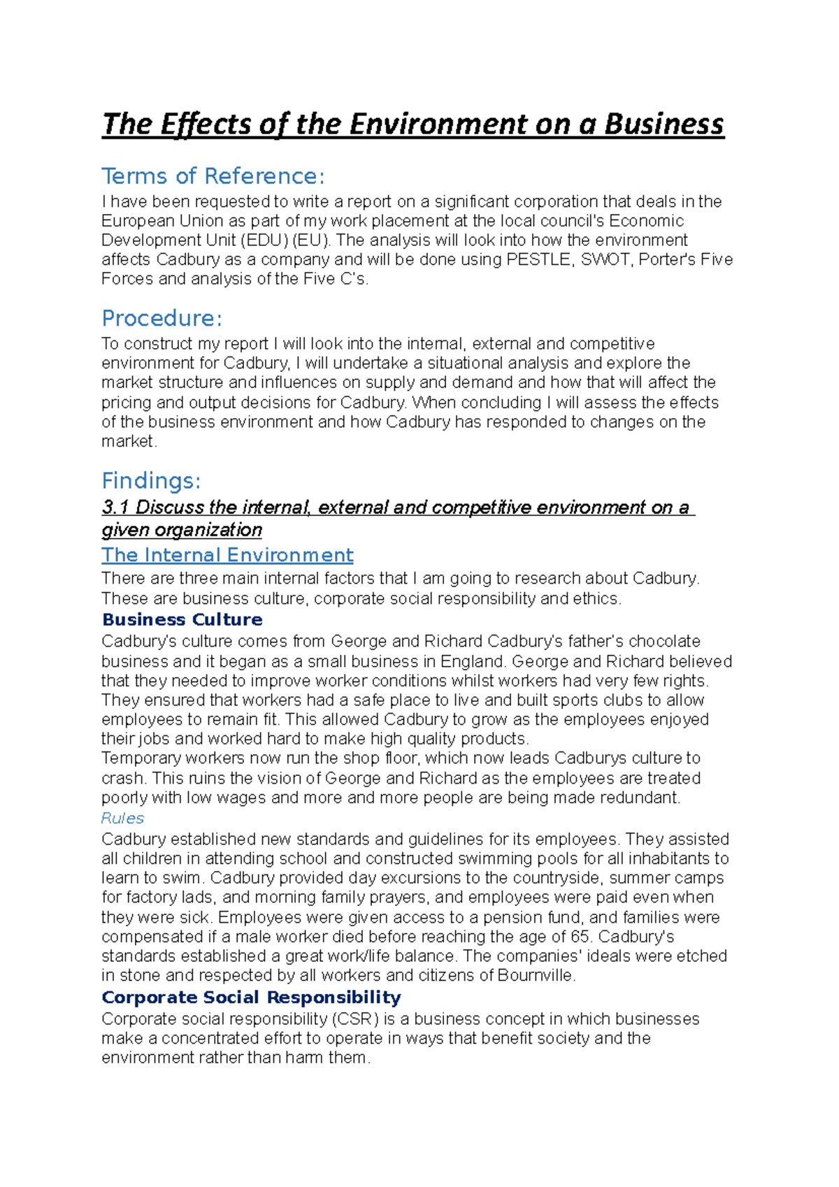 The Effects of the Environment on a Business - The analysis will look ...