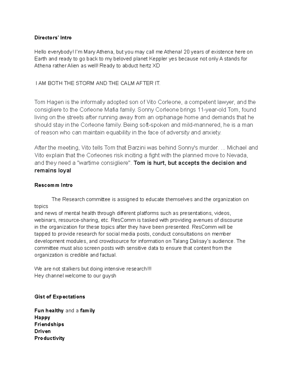 TD 1ST GA - Research Committee - Directors’ Intro Hello everybody! I’m ...