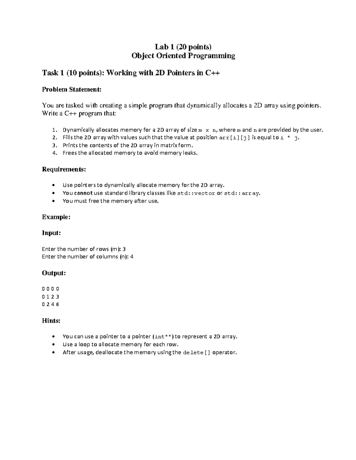 Lab1 - Practical for object oriented programming language in c++ - Lab 1 (20 points) Object ...