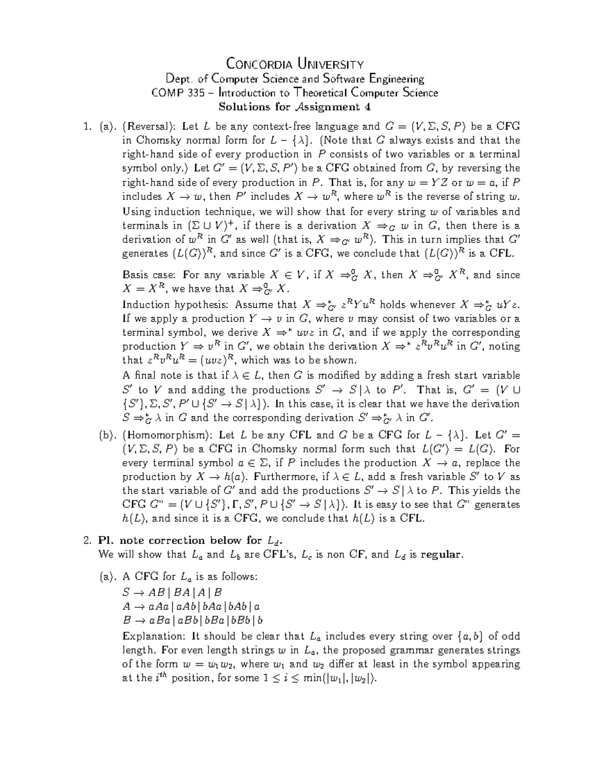 2018 Fall A4 Solutions - practice - CONCORDIA UNIVERSITY Dept. of Computer Science and Software ...