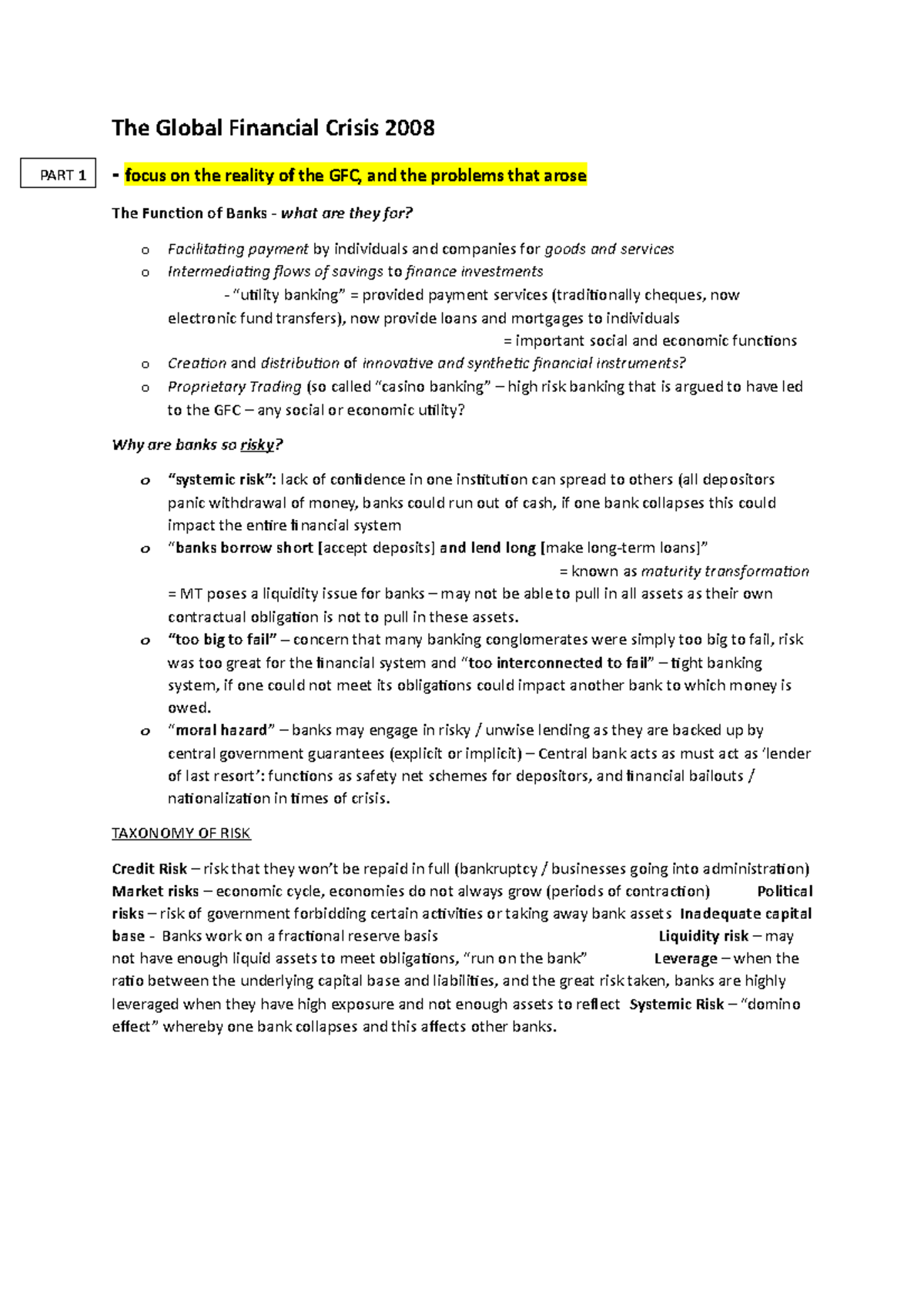 4 5 The Global Financial Crisis - o “too big to fail” – concern that ...