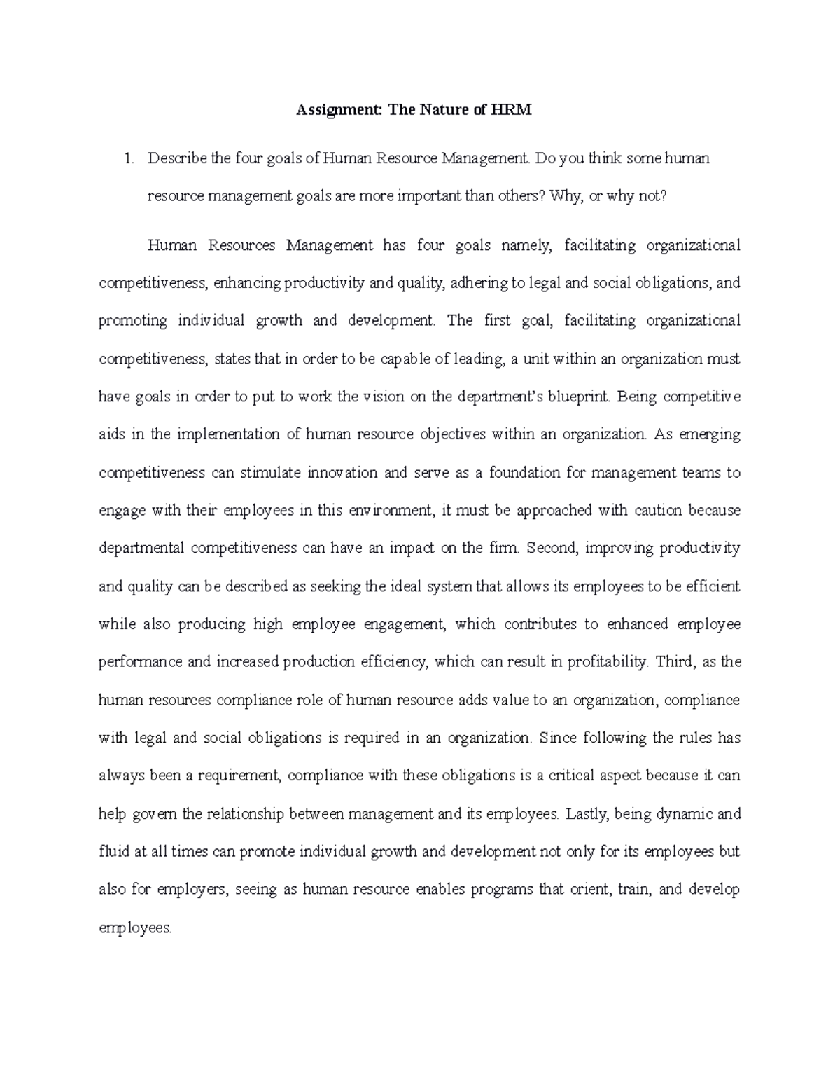 Module 1 - Assignment 1 - Nature of HRM - Assignment: The Nature of HRM ...