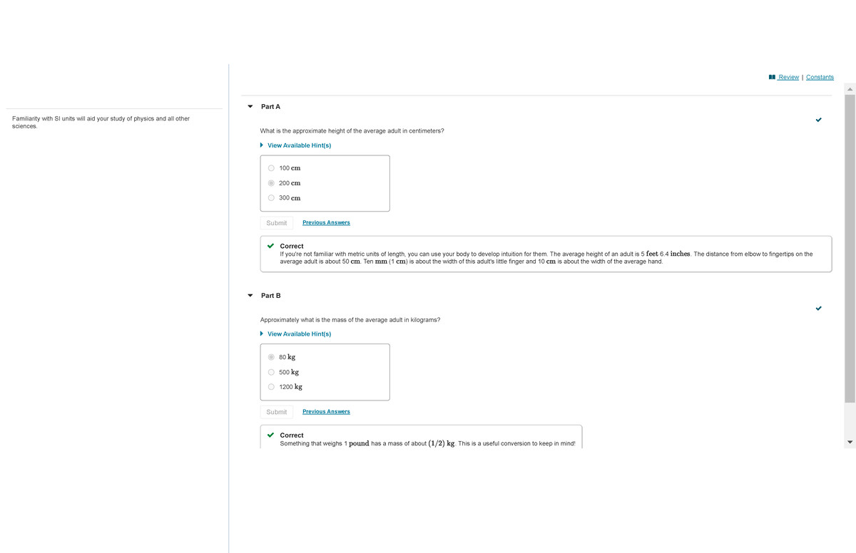Mastering Physics Ch 01 Pre Lec Quiz 1A - Measurements in SI Units ...