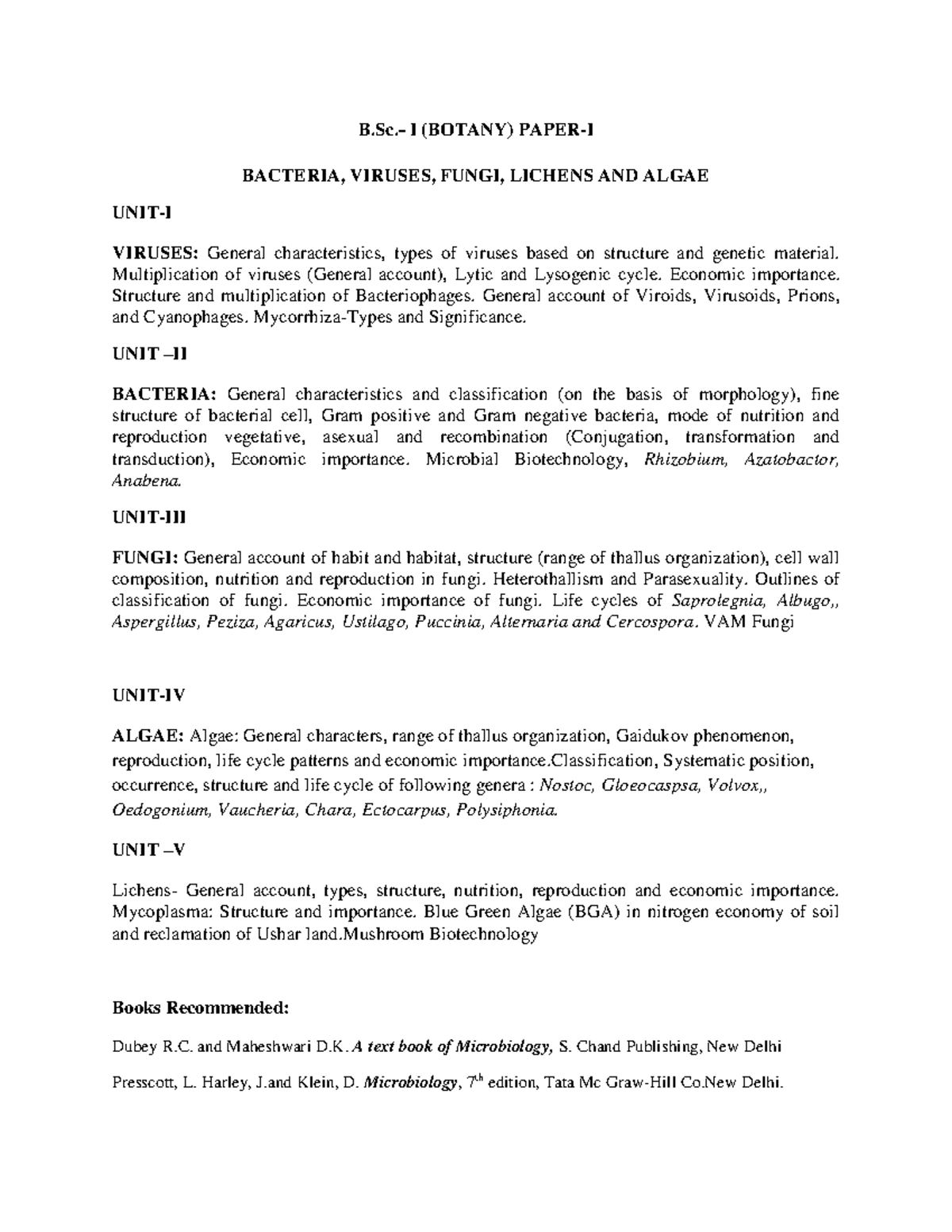 BSc-First Year-2019 - B.- I (BOTANY) PAPER-I BACTERIA, VIRUSES, FUNGI ...