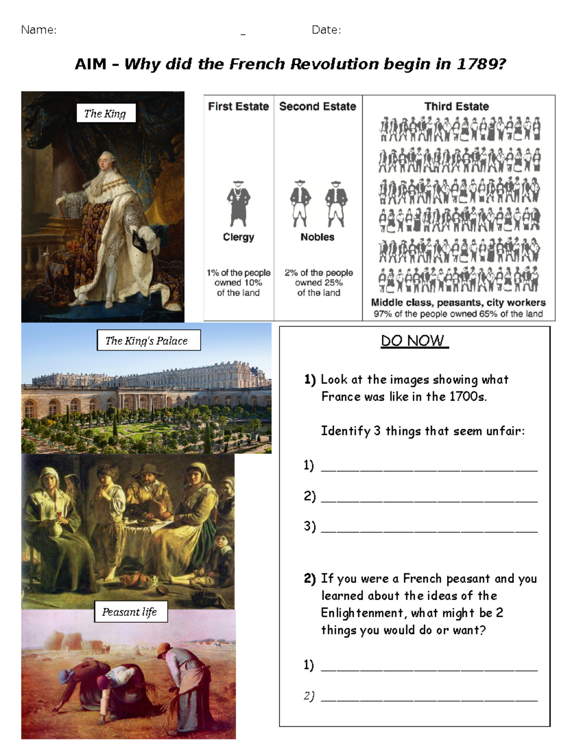 Global Worksheet Unit 02French Latin American Revs 10th Grade 15-1 ...