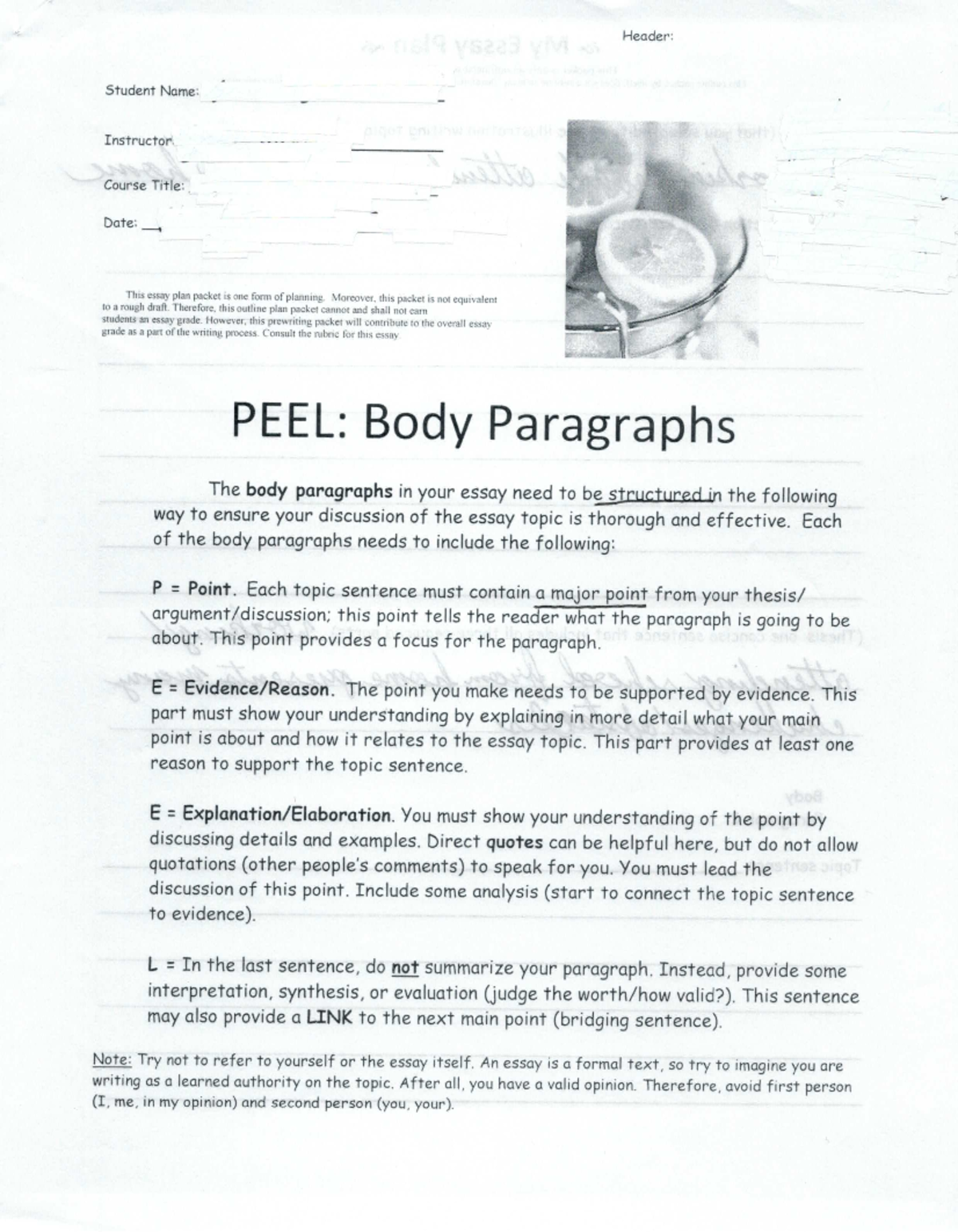 PEEL Body Paragraphs - ENGL 1301 - Studocu