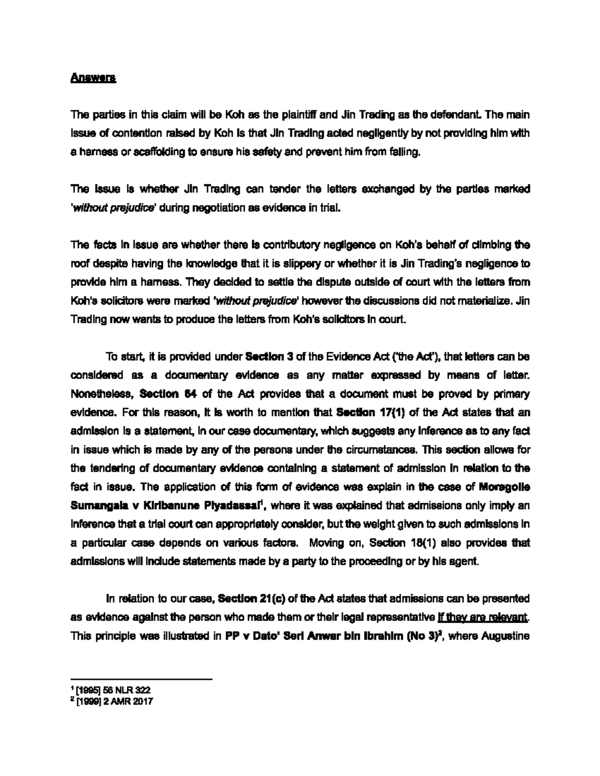 Evidence pair work - this is my attempt to answer question - Law of ...