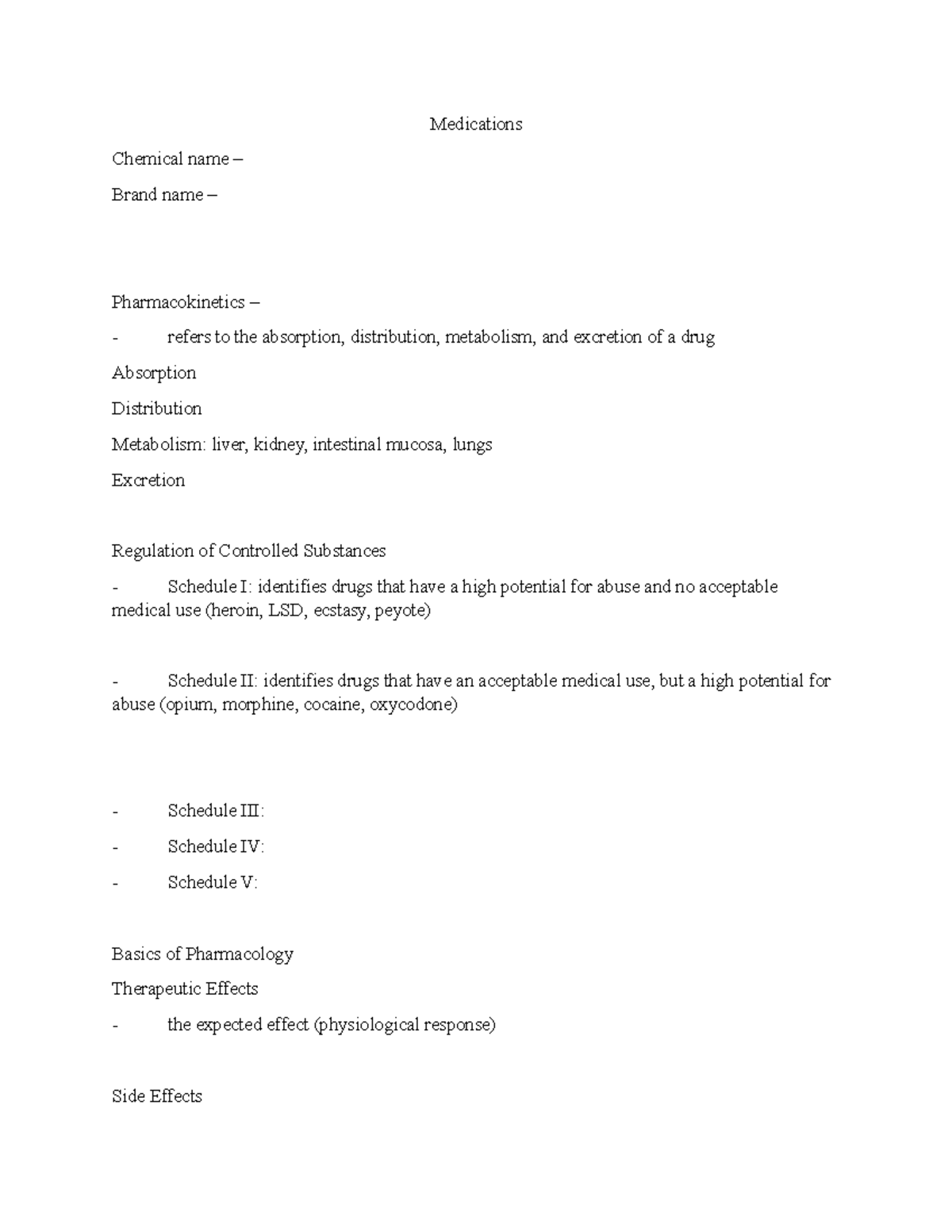 Medication Notes - Semester 5 - Medications Chemical name – Brand name ...