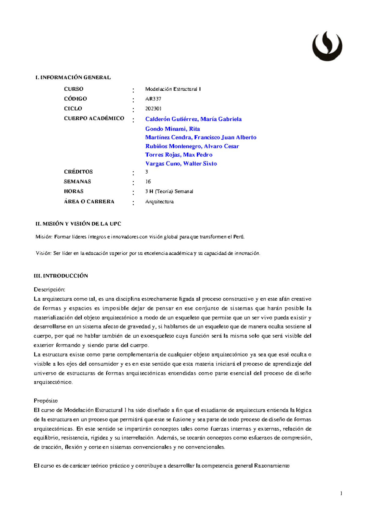 AR337 Modelacion Estructural I 202301 - III. INTRODUCCIÓN Descripción ...