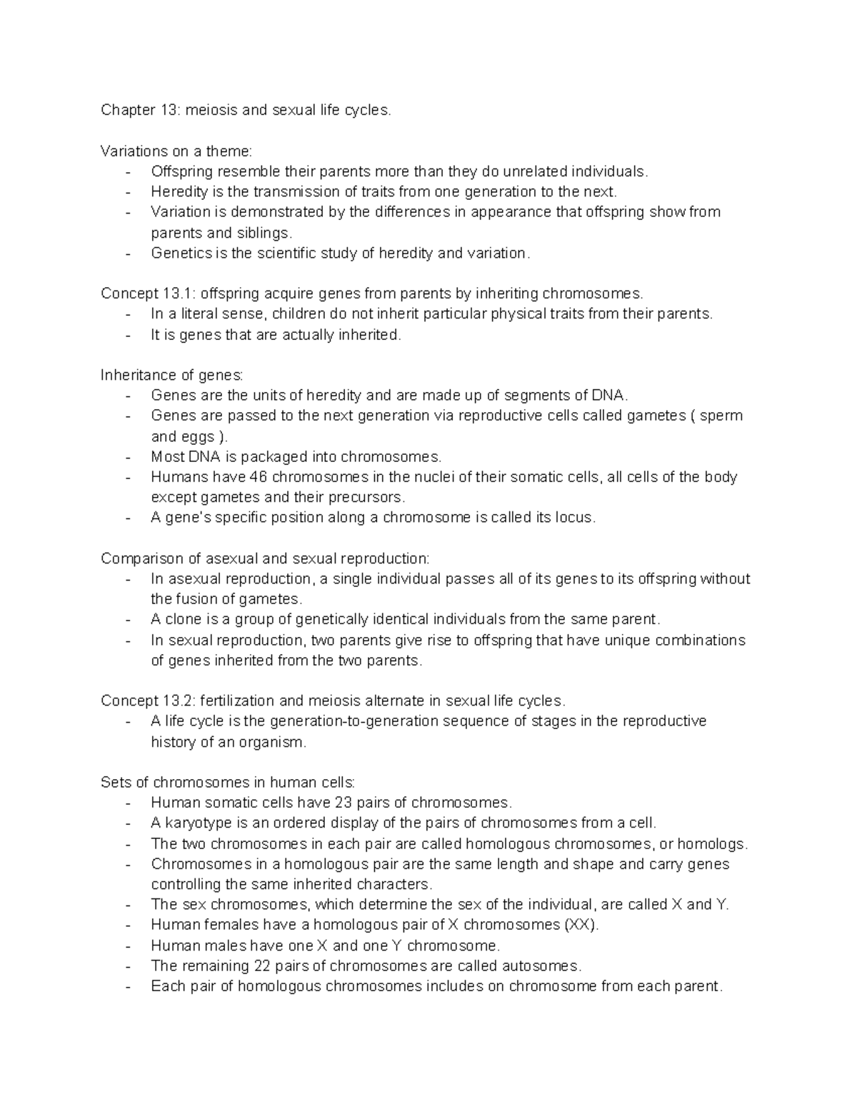 Chapter 13 BIO lec - The Meiosis process and the process it occurs in ...