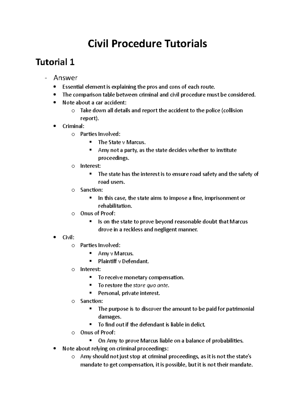 Tutorial Notes - Tutorial 1 - Civil Procedure Tutorials Tutorial 1 ...