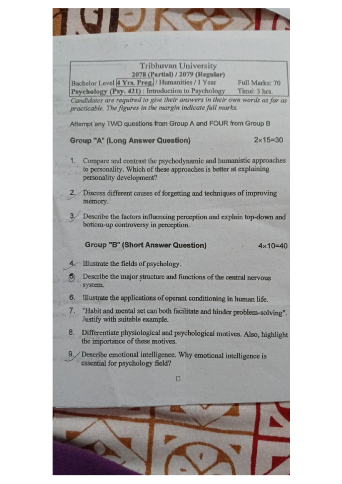 BA general psychology question paper TU - Tribhuvan University 2078 ...
