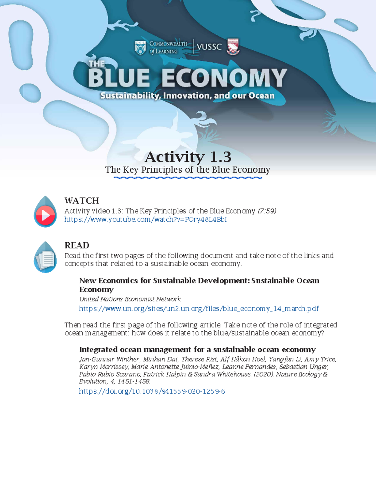 BE-Activity 1-3 - Activity 1. The Key Principles of the Blue Economy ...